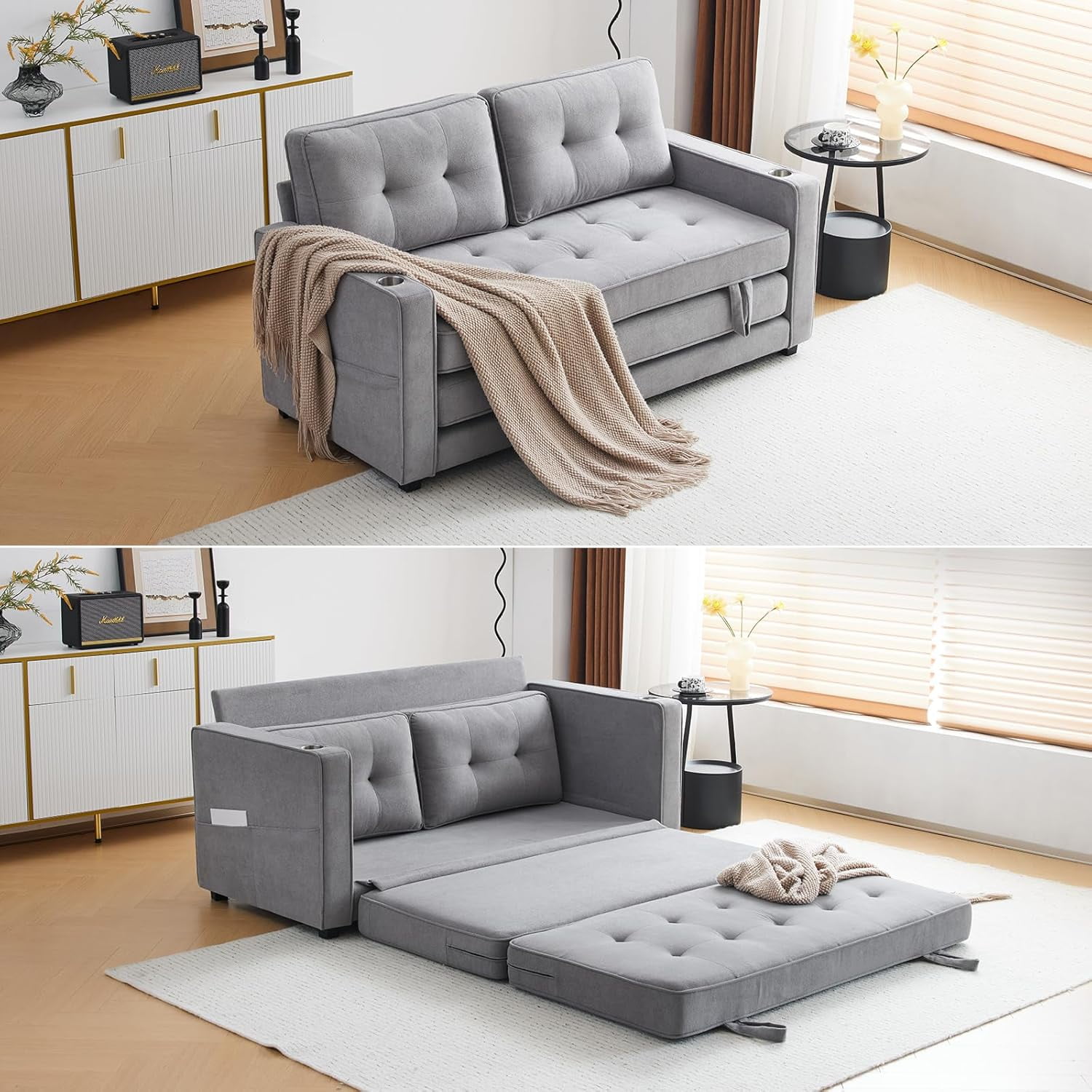 Upgraded 64" W 84" L Full Size Futon Sofa Bed 6" Thick Upholstery ...