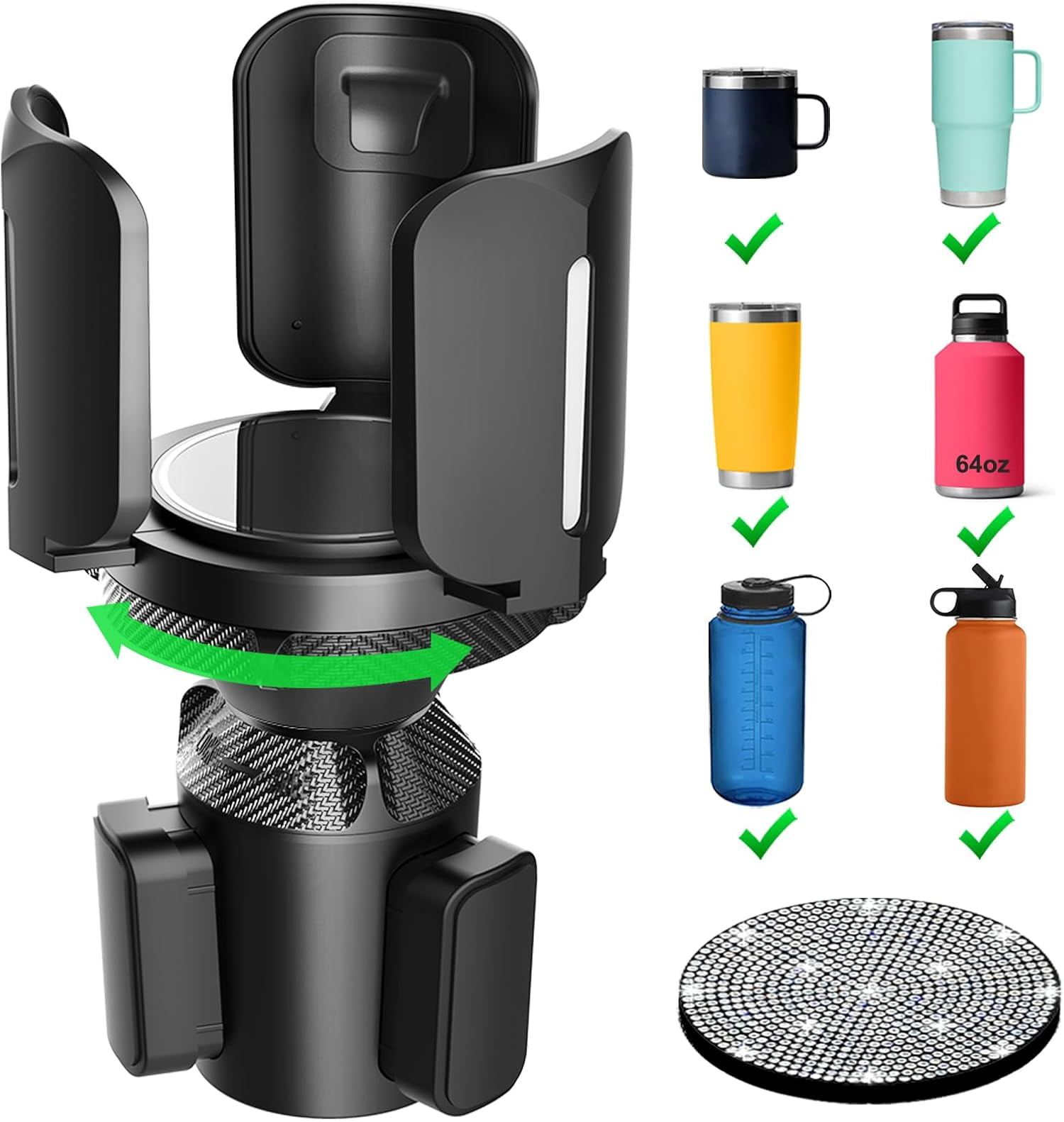 Upgraded 64oz Large Cup Holder Expander with Coaster for , Expandable ...