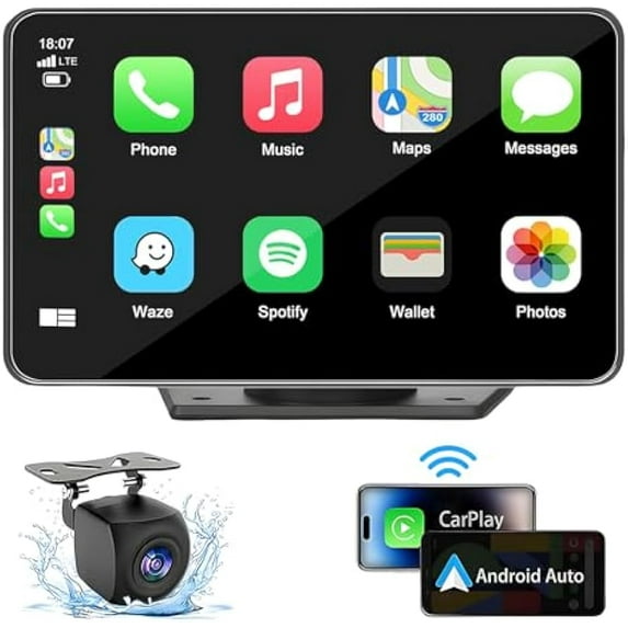 Upgraded 7" HD Wireless CarPlay Touch Screen – Double Din Portable ...
