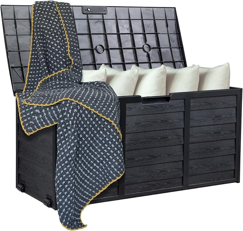 Upgraded 75 Gallon Outdoor Storage Box, Lockable Plastic Storage ...