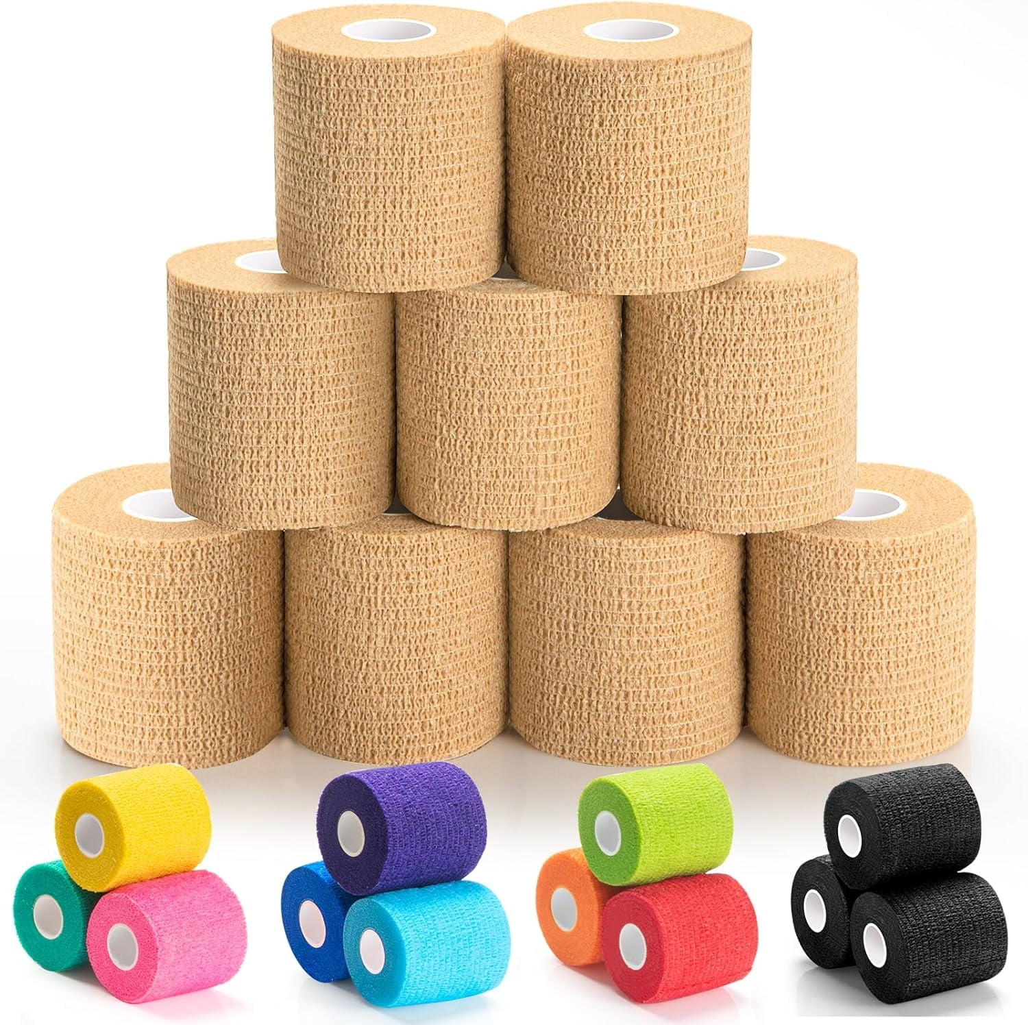 Upgraded 9-Pack Self Adhesive Bandage Wrap – 2 Inches × 5 Yards Elastic ...