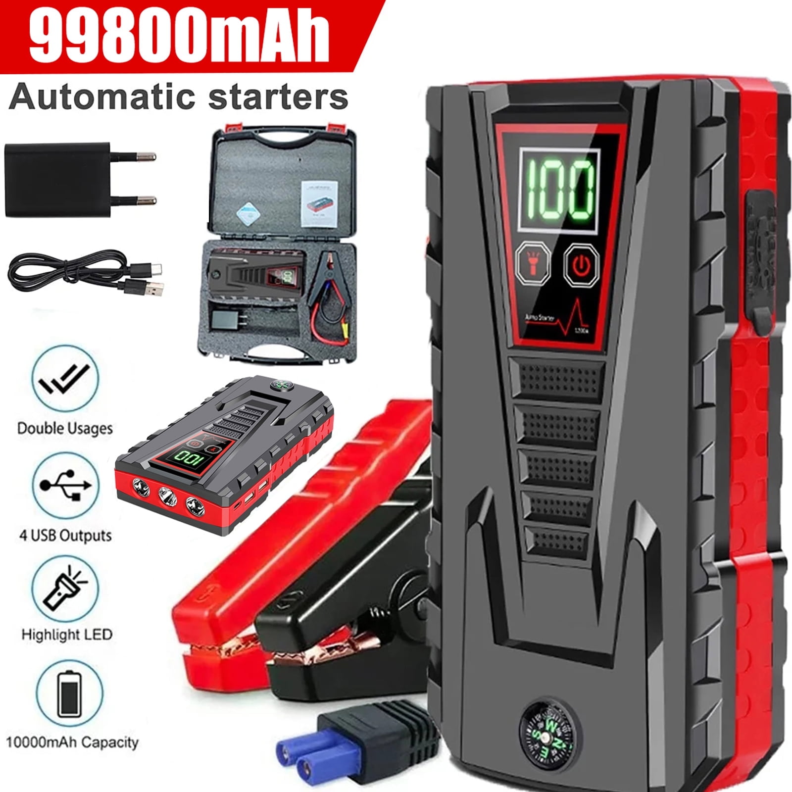 Upgraded 99800mAh Car Jump Starter 5000A Peak - Portable Battery Booster for All Gas/Diesel ...