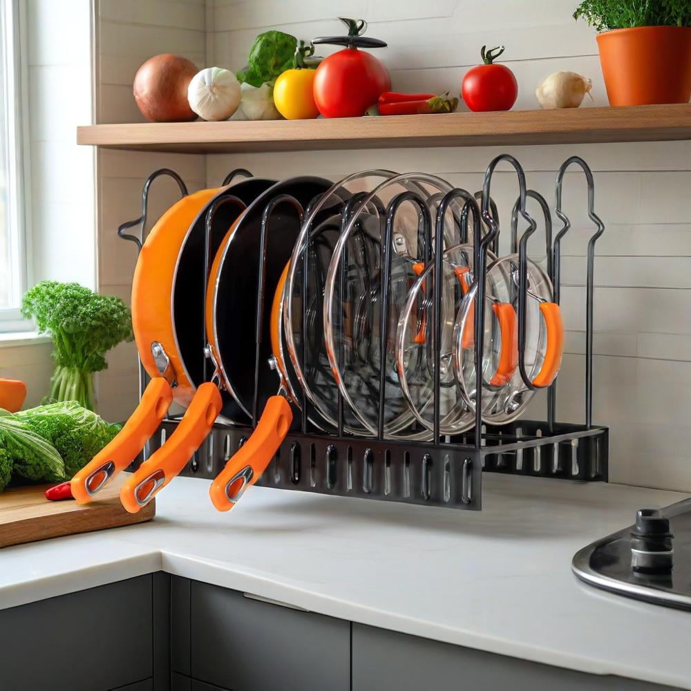 Upgraded Adjustable 8-Tier Cookware Organizer - Heavy-Duty Iron Pot ...