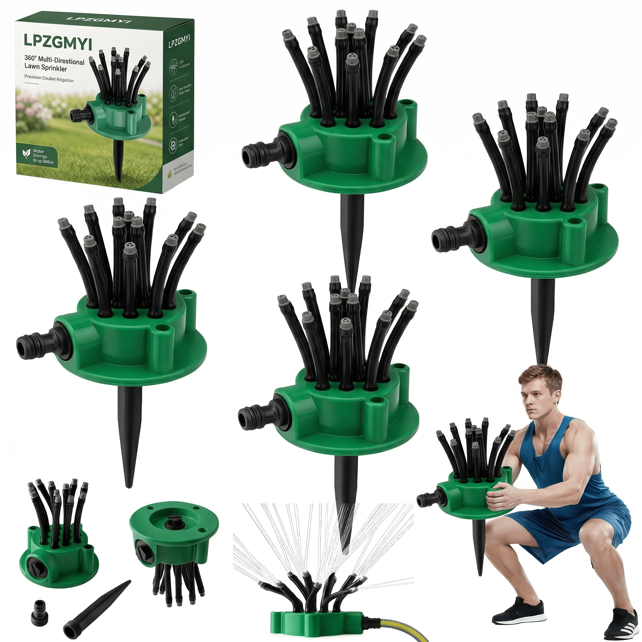 Upgraded Adjustable Oscillating 360° Rotating Lawn Sprinkler, Precision ...
