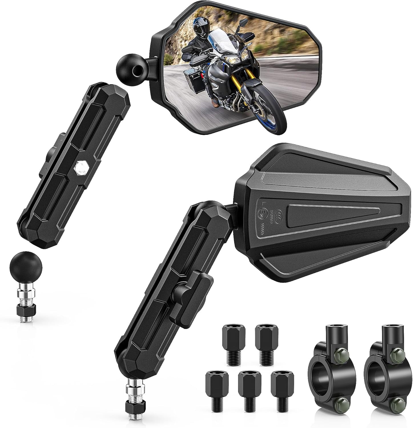 Upgraded Adventure Motorcycle Mirrors 360 Degrees Adjustable, Foldable ...