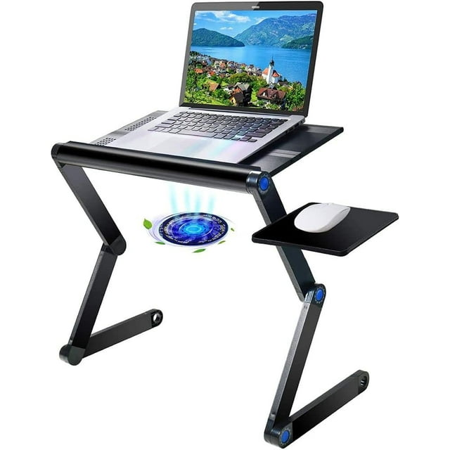 Upgraded Aluminum Laptop Stand Adjustable with Cooling Fan and Mouse ...