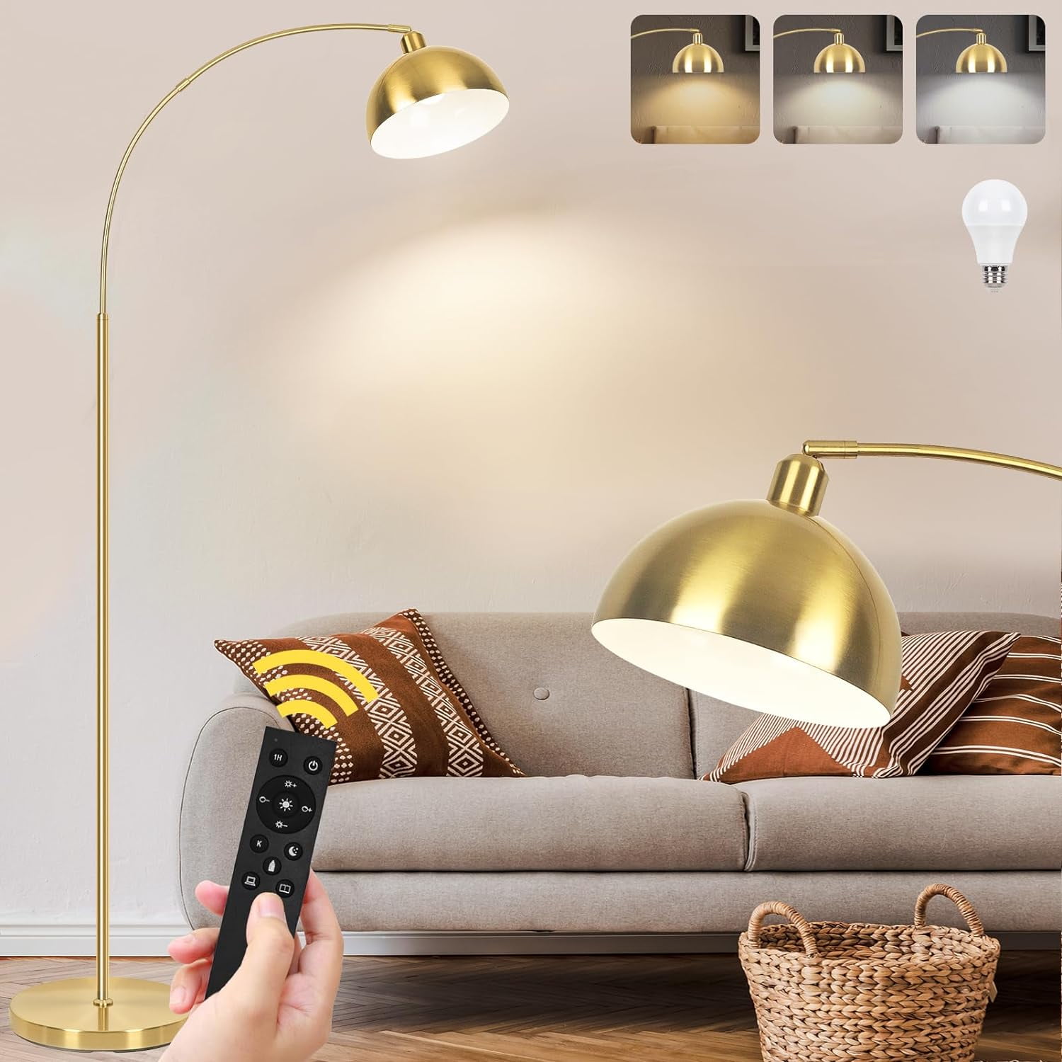 【Upgraded】 Arc Floor Lamps for Living Room - Stepless Dimmable Gold ...