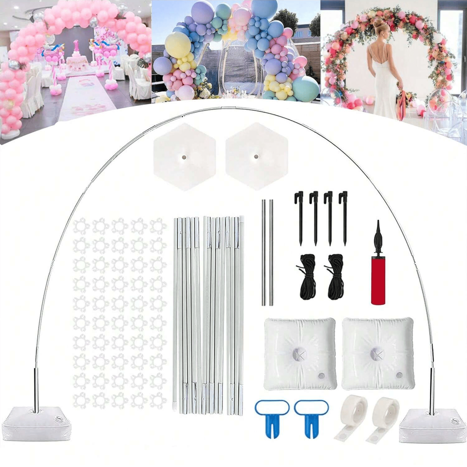 Ponamfo Balloon Arch Stand Kit, White Fiberglass Rods, Adjustable ...