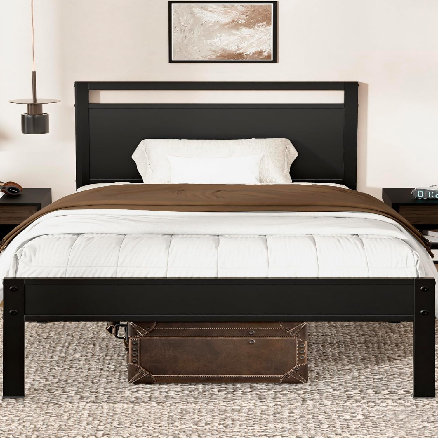 Upgraded Bed Frames, Sturdy Bed Frame Size with Modern Headboard ...