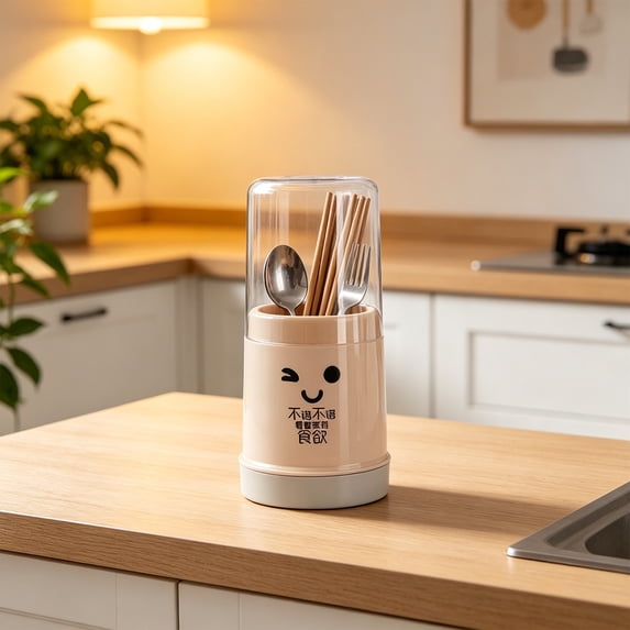 Upgraded Beige Covered Draining Cutlery Rack, Dustproof Kitchen Utensil ...