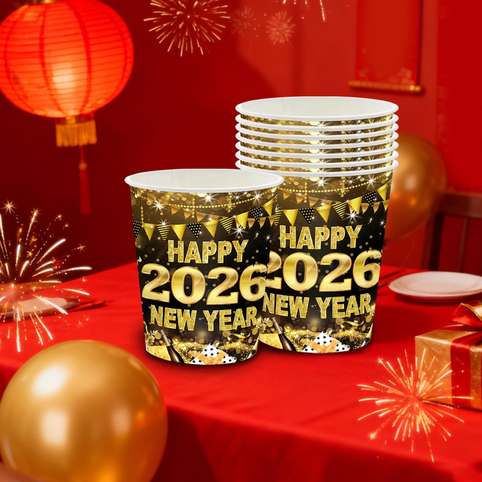 Upgraded Black And Gold 2026 Happy NewYear Theme Party Tableware ...