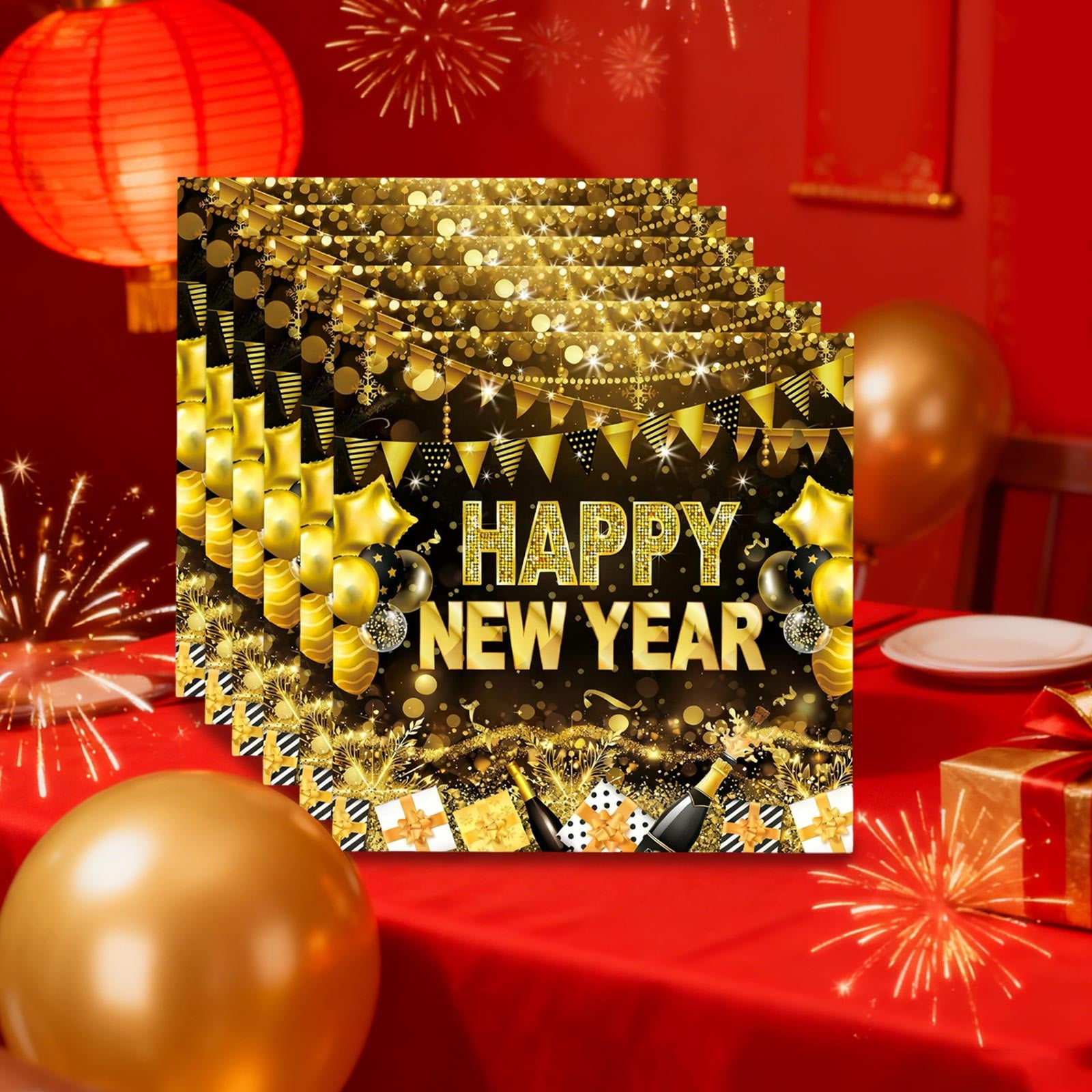 Upgraded Black And Gold 2026 Happy NewYear Theme Party Tableware ...