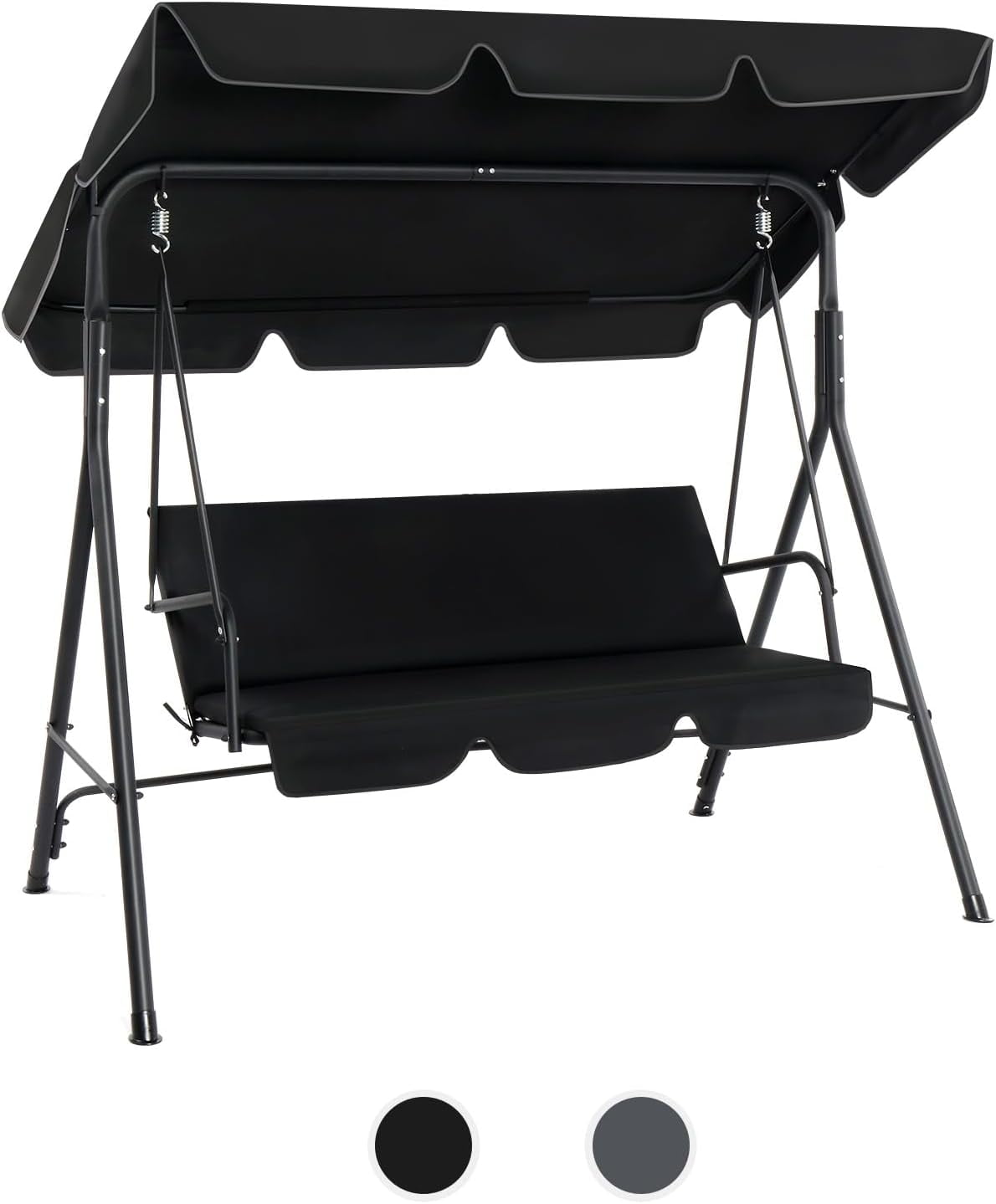 Upgraded Black Porch Swing: Heavy Duty 550 LBS, Adjustable Canopy ...