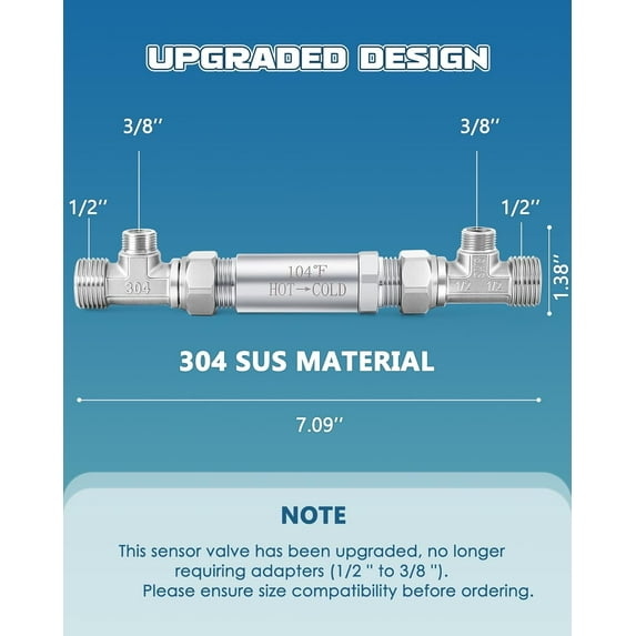 Upgraded Bypass Sensor Valve Kit for Hot Water Recirculating System 304 ...