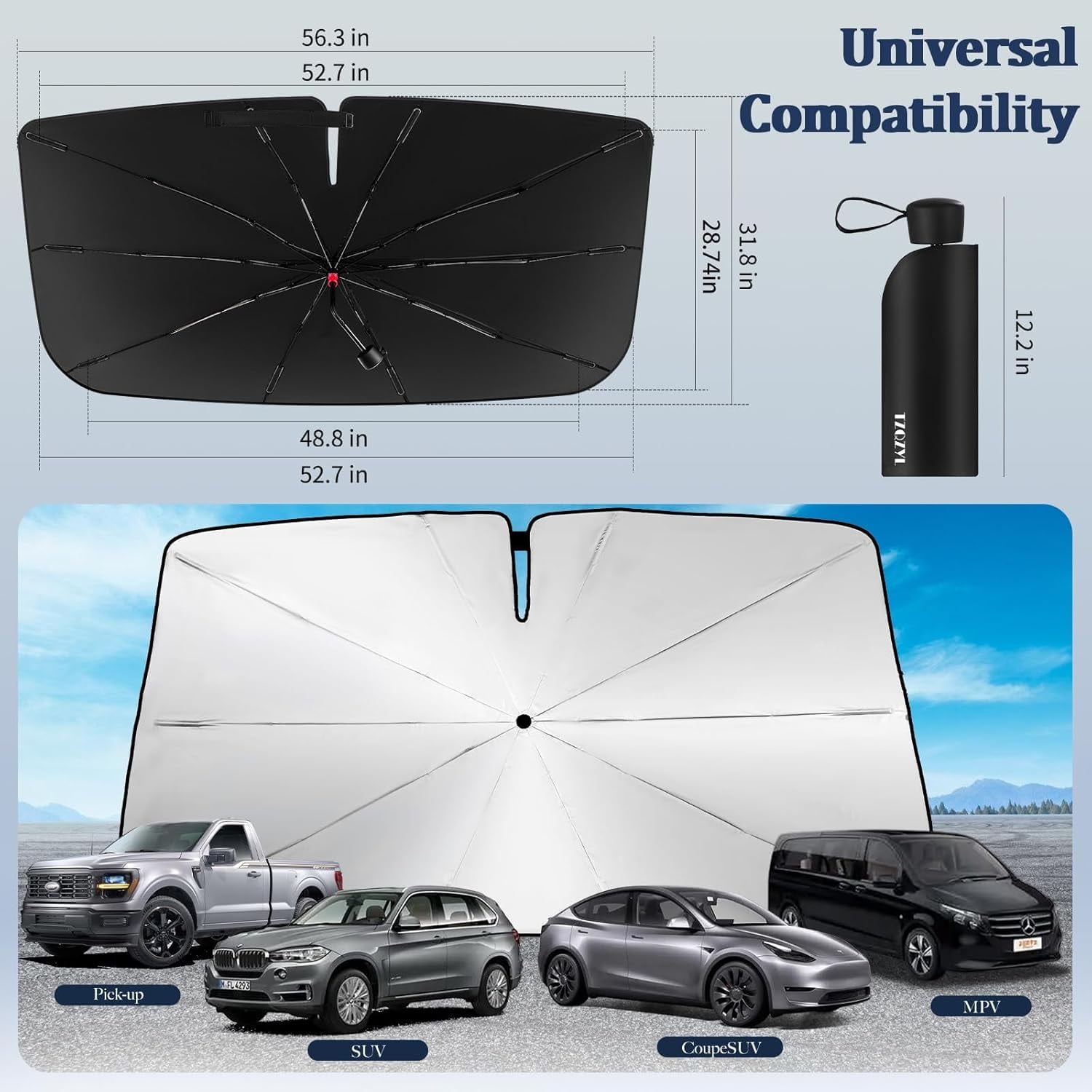 Upgraded Car Windshield Shade, Foldable Front Window Sunshade for ...