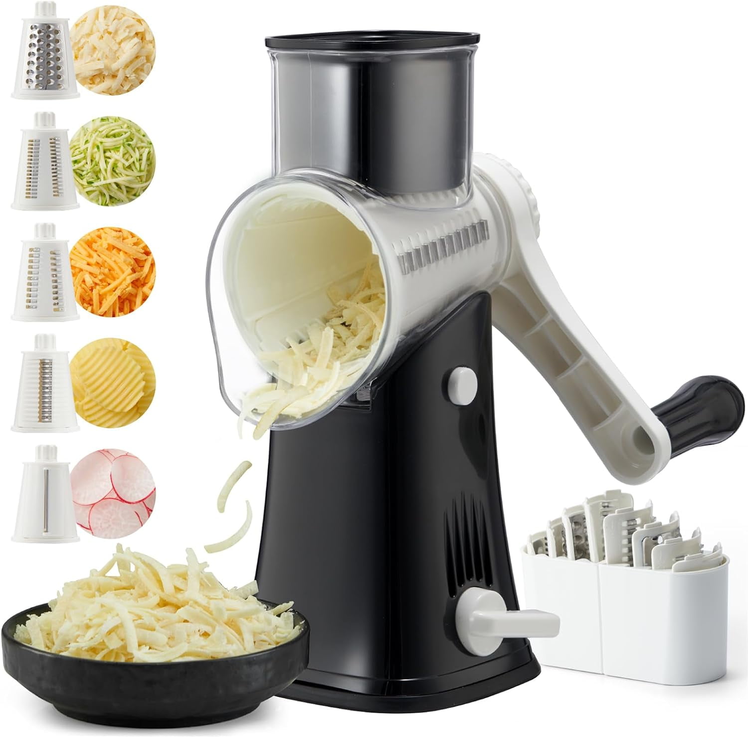 Upgraded Cheese Grater Hand Crank, 5-in-1 Rotary Cheese Grater ...