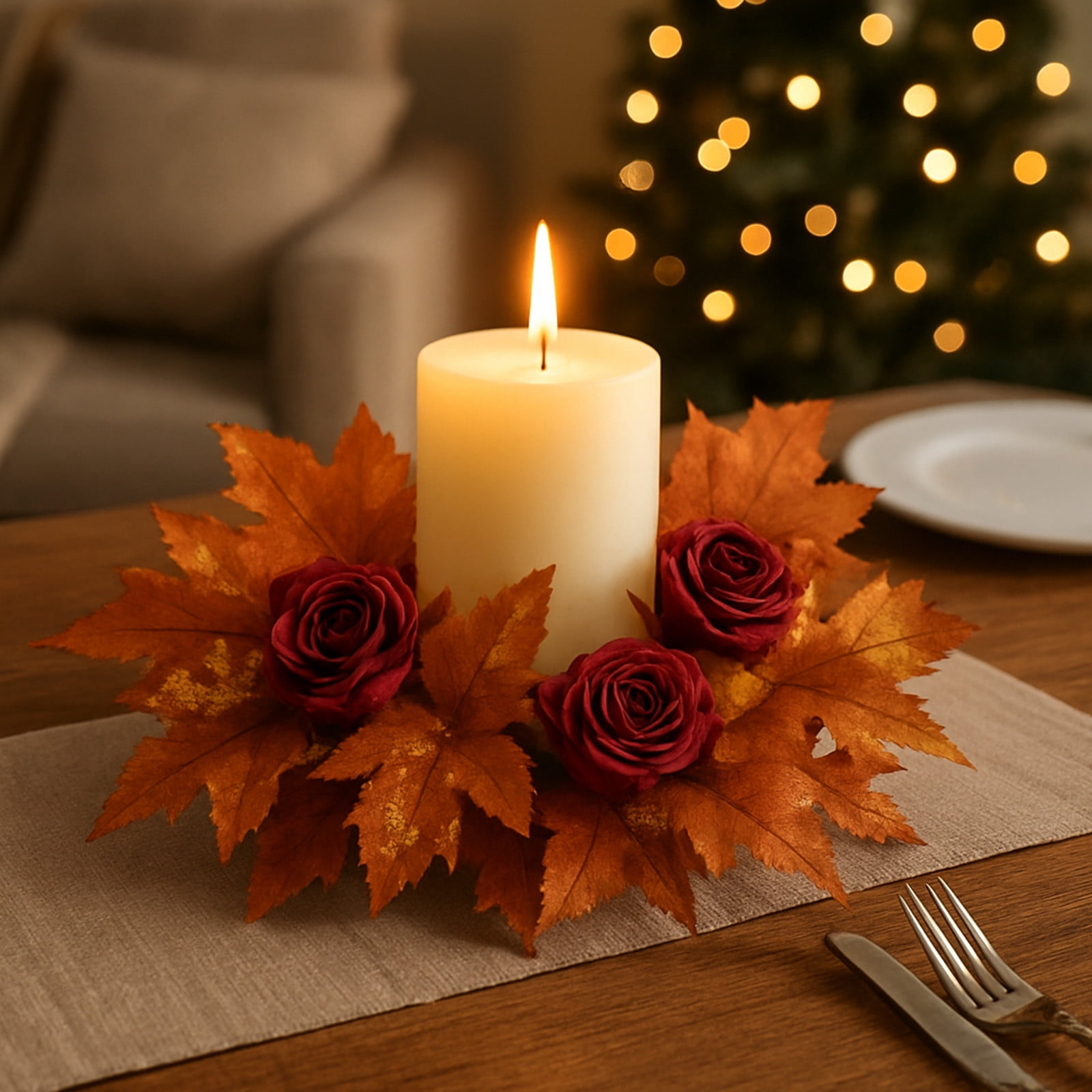 Upgraded Christmas And Halloween Maple Leaf Candle Holders Garland ...