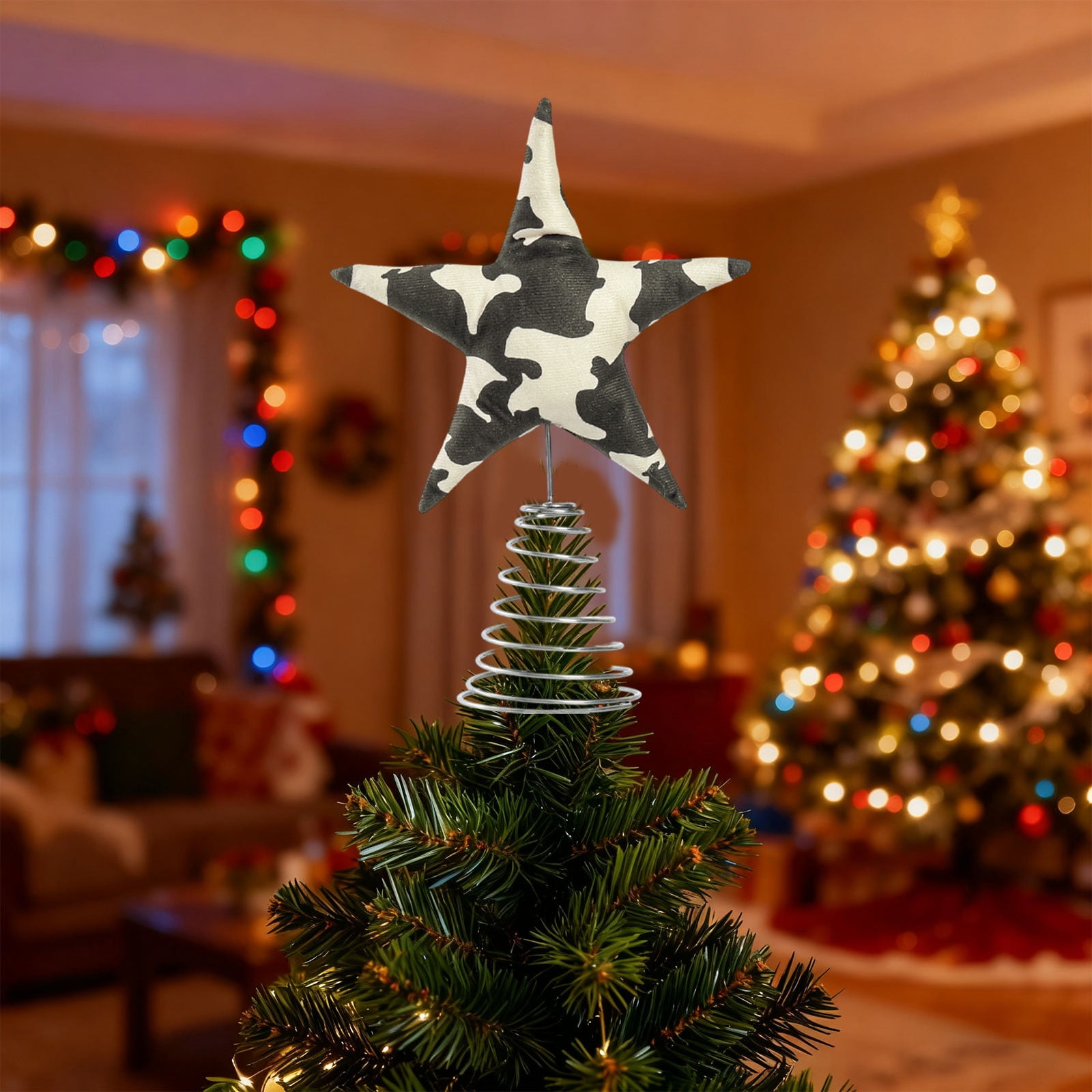 Upgraded Christmas Cow Pattern Pentagram Tree Toppers Christmas Tree ...