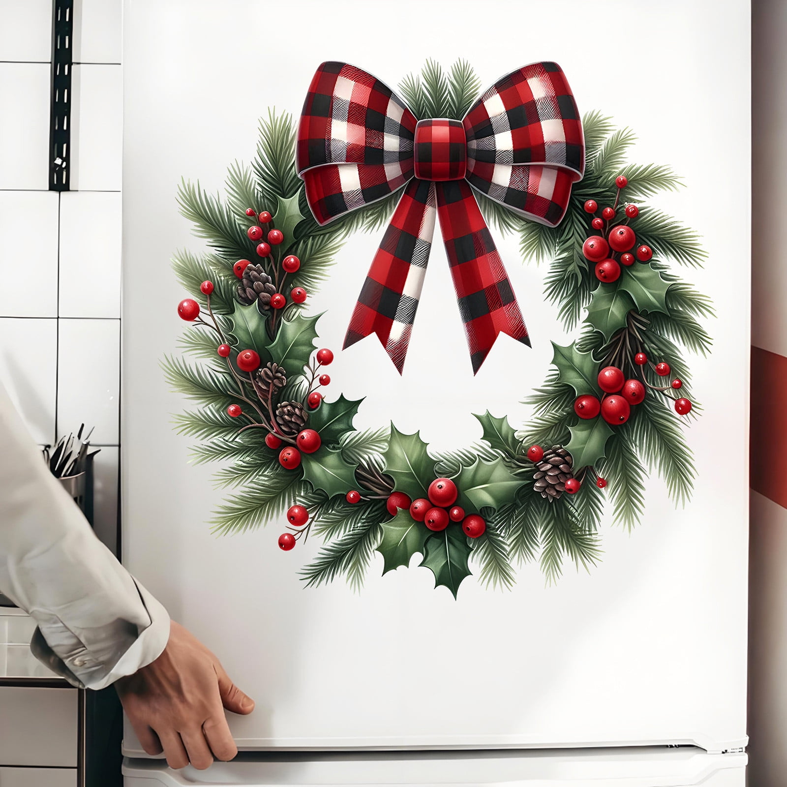 Upgraded Christmas Decorative Stickers Pinebranches Pinecones Bows ...
