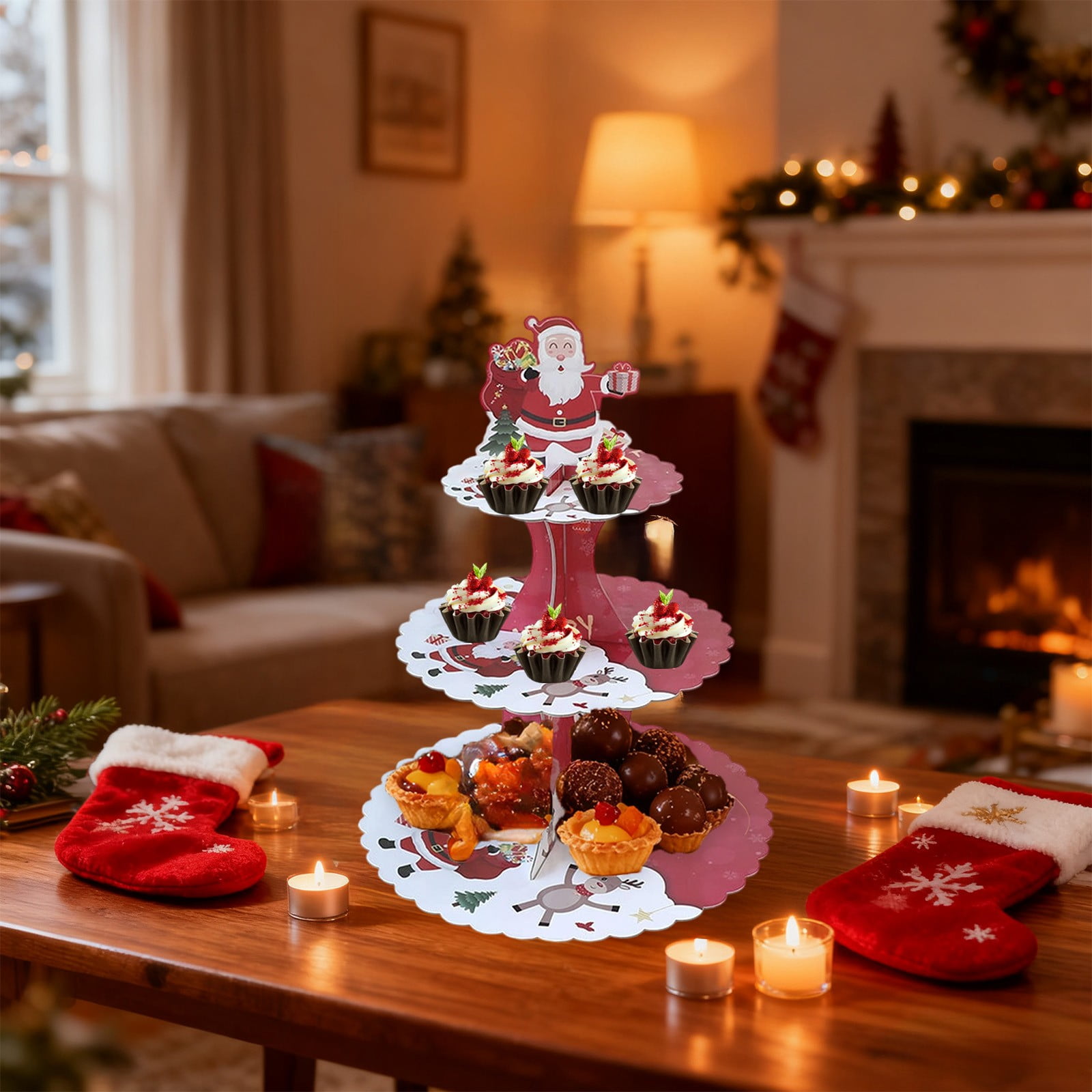 Upgraded Christmas Disposable Cake Stand Three Tier Paper Dessert ...