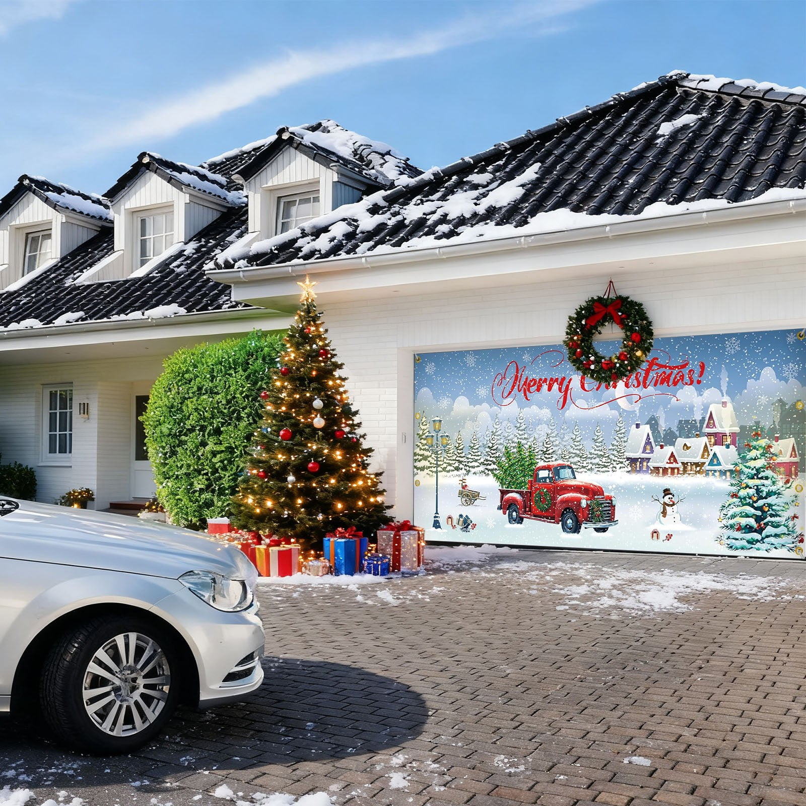Upgraded Christmas Garage Banners Garage Flag Festal Scene Door ...