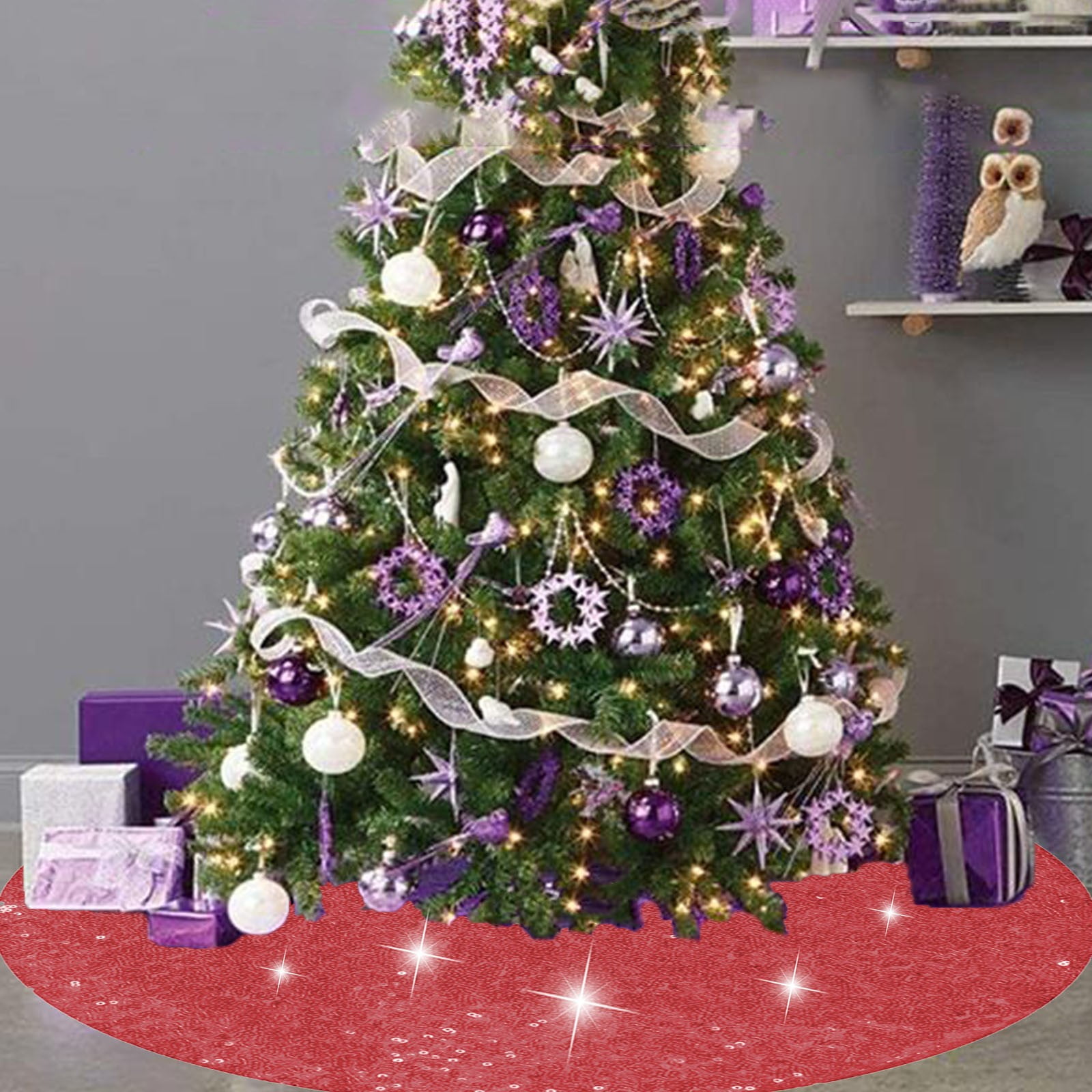 Upgraded Christmas Tree Skirt 36 Inch Sequin Velvet Tree Skirts Vintage ...