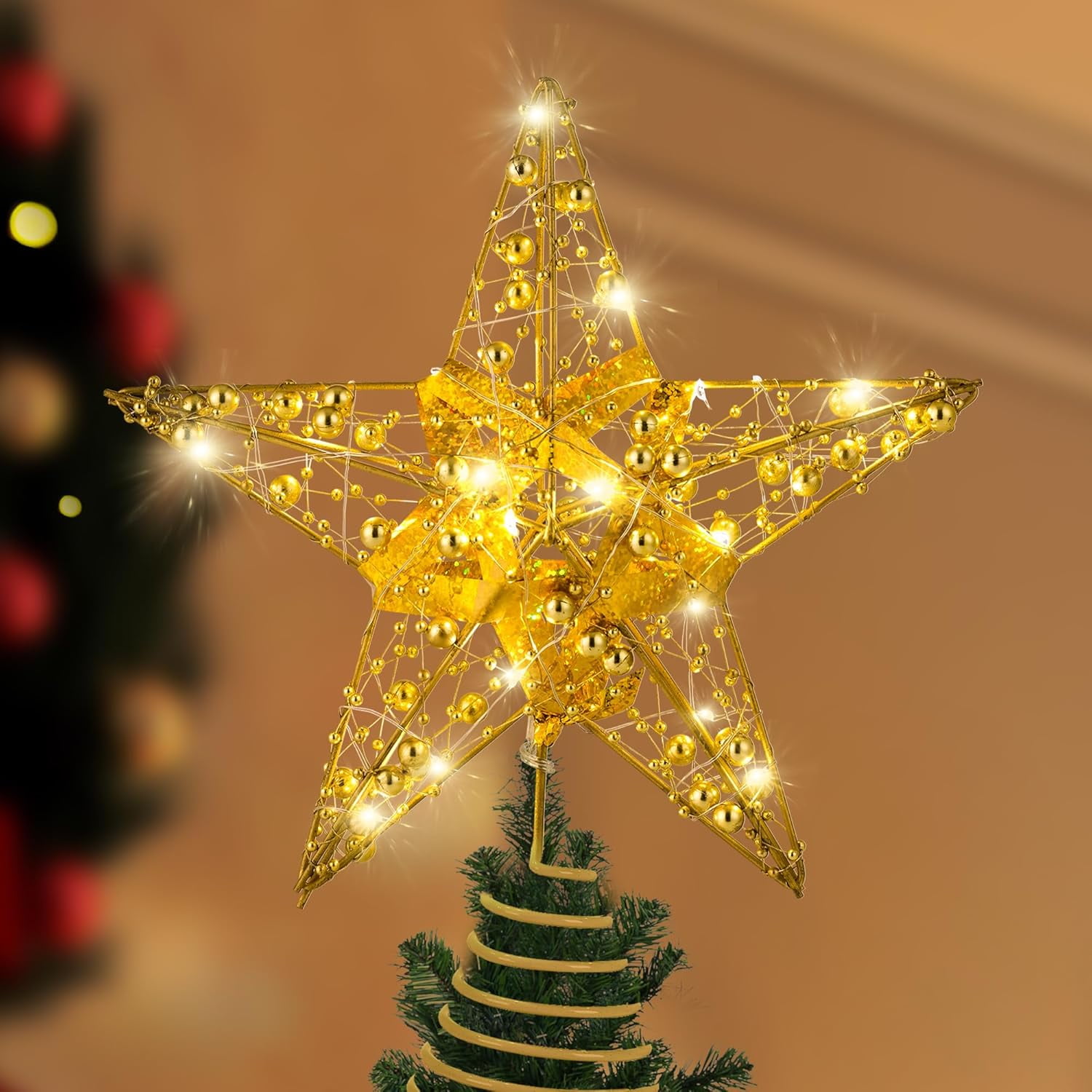 Upgraded Christmas Tree Topper Lighted,20 LED Lights Metal Tree Topper ...