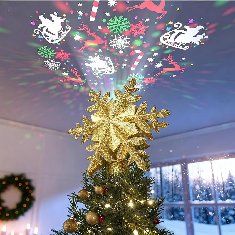 Upgraded Christmas Tree Topper Projector Light with Rotating Bright LED ...