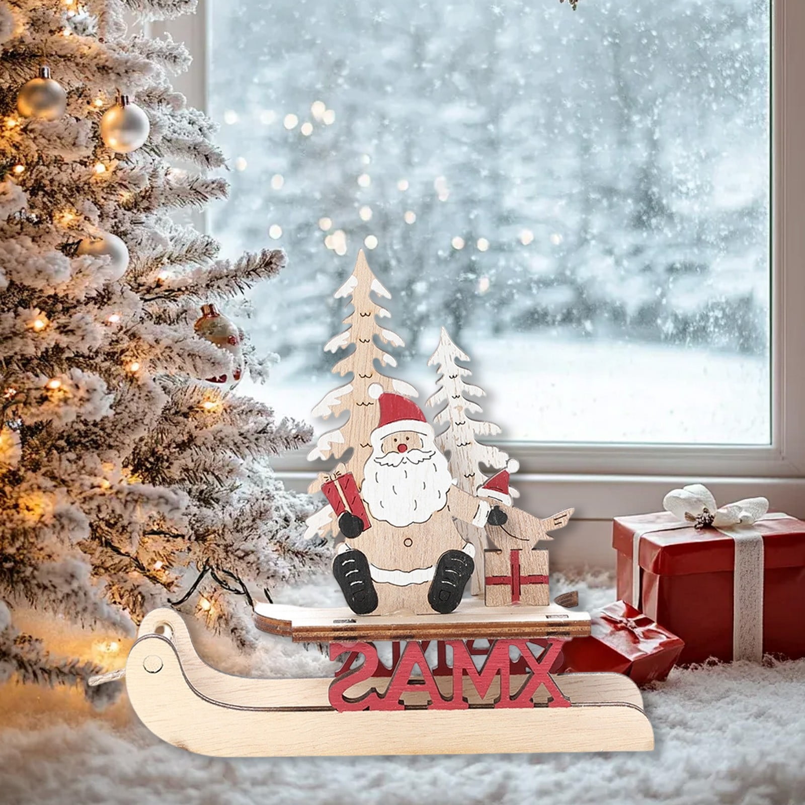 Upgraded Christmas Wooden Sled Reindeer Santa Claus Dimensional Holiday ...