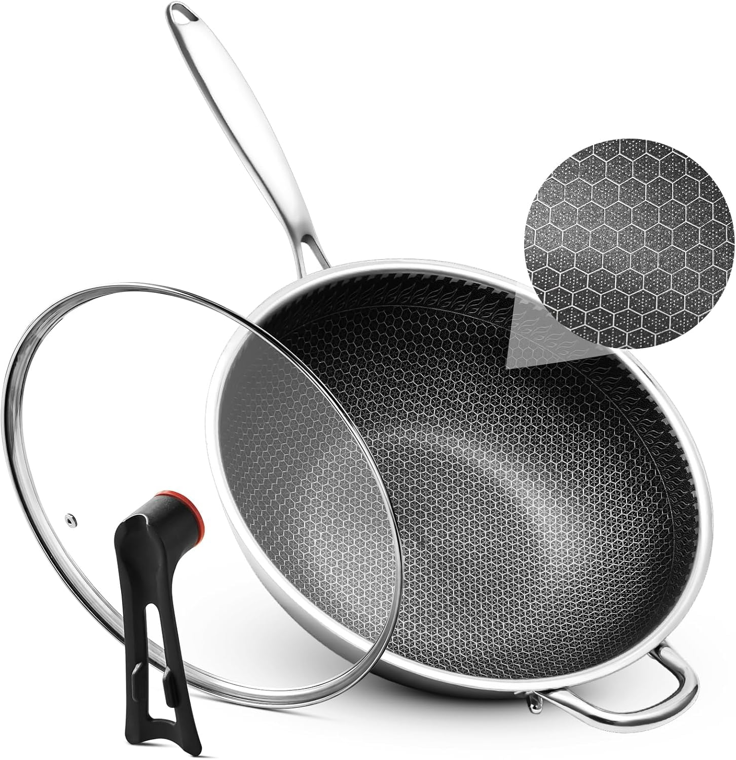 Upgraded Coating-Free 12.6" Stainless Steel Wok with Lid – Enhanced ...