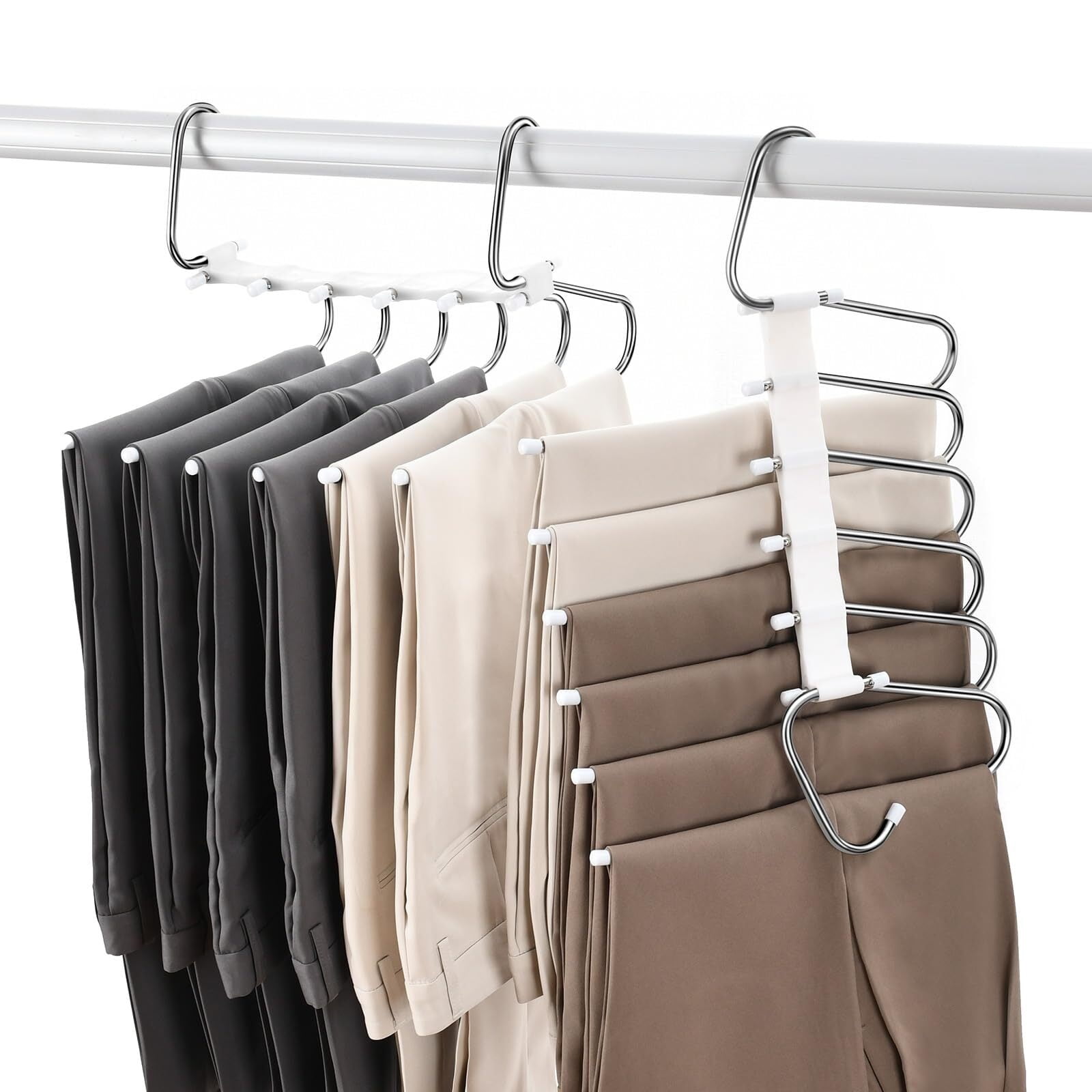 Upgraded Collapsible Pants Hangers Space Saving, 6 Layers Clothes Rack ...