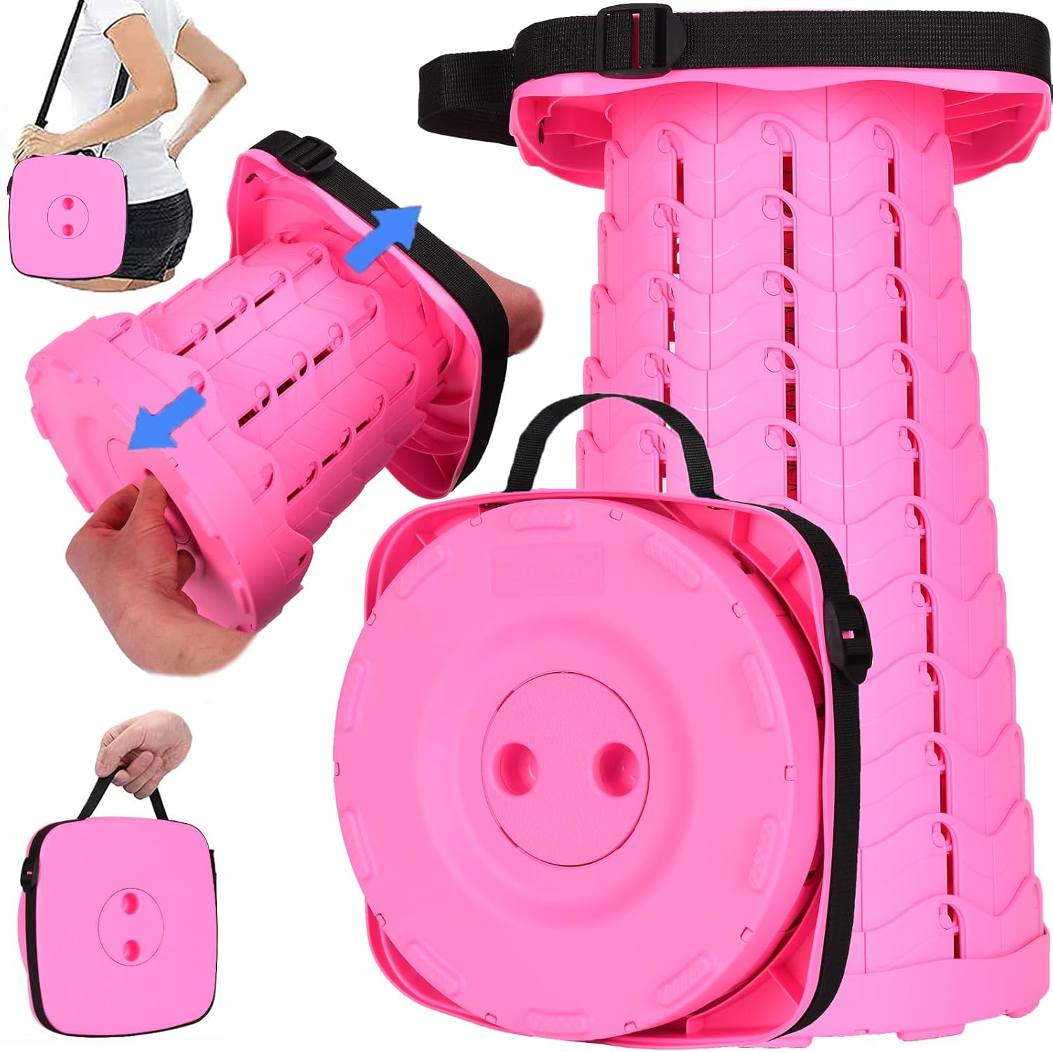 Upgraded Collapsible Stool for Adults,Portable Retractable Folding Telescoping Foldable Camping ...