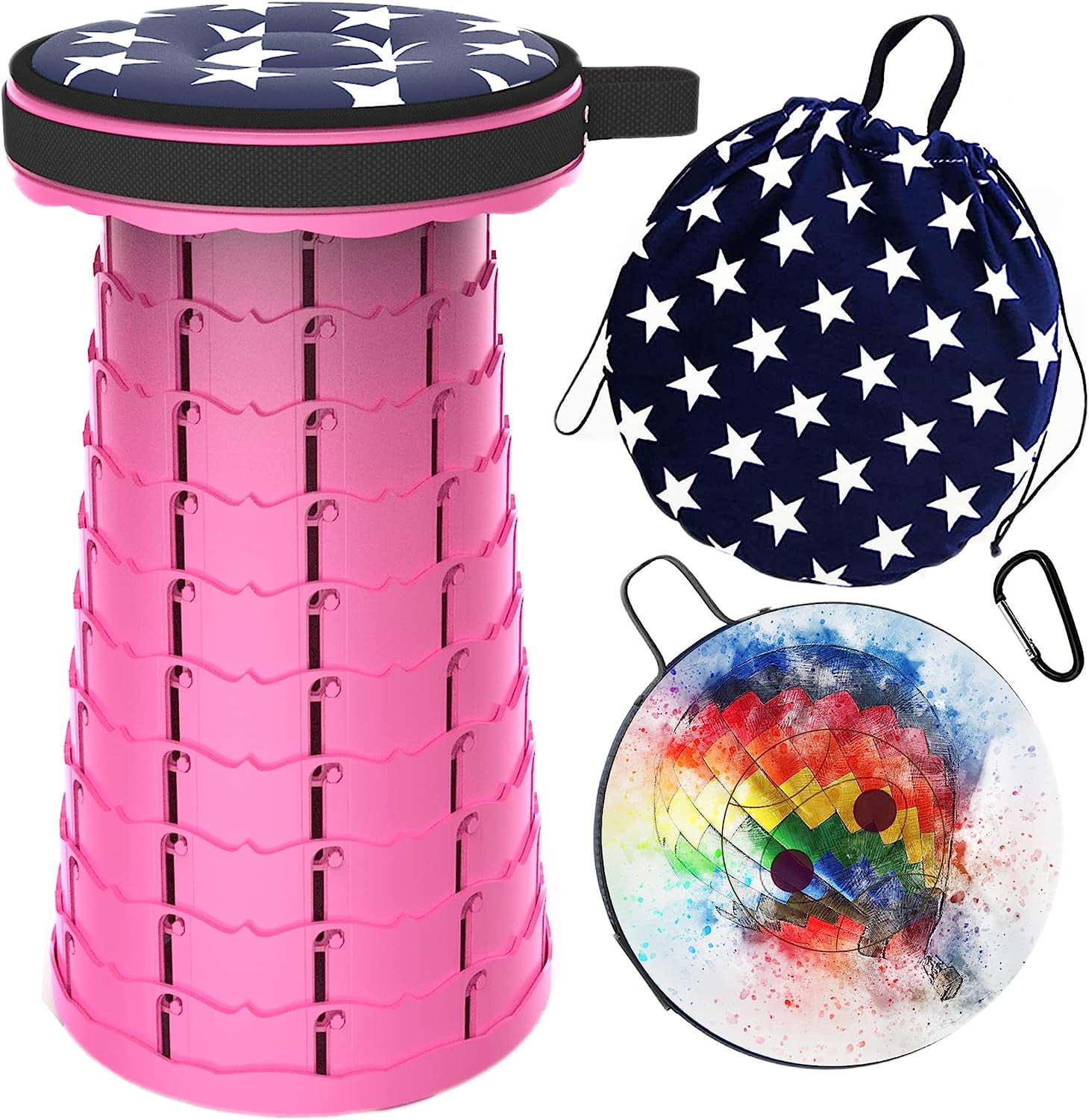 Upgraded Collapsible Stool Telescoping Stool with Cushion, Folding ...