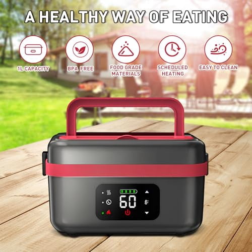 Upgraded Cordless Electric Lunch Box, 1L Rechargeable Heated Lunch Box ...