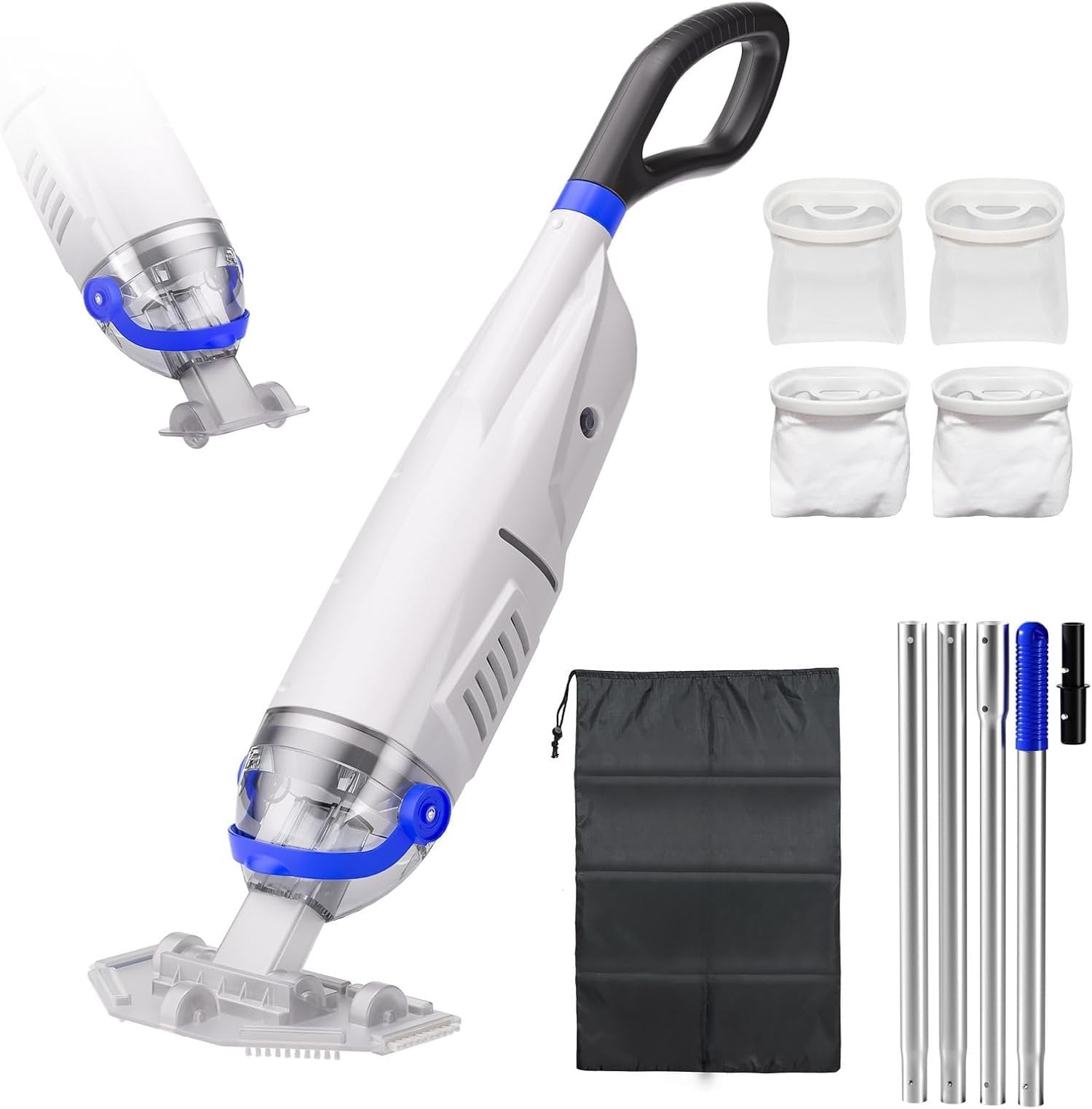 Upgraded Cordless Pool Vacuum with Telescopic Pole, 60 Min Suction ...