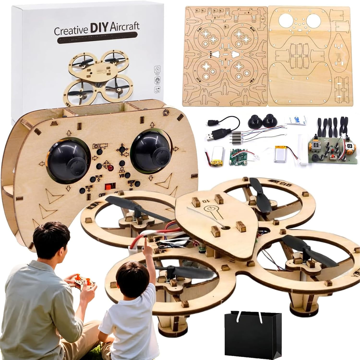 Upgraded DIY Wooden Building Blocks Flying, DIY Wooden Drone Model Kit ...