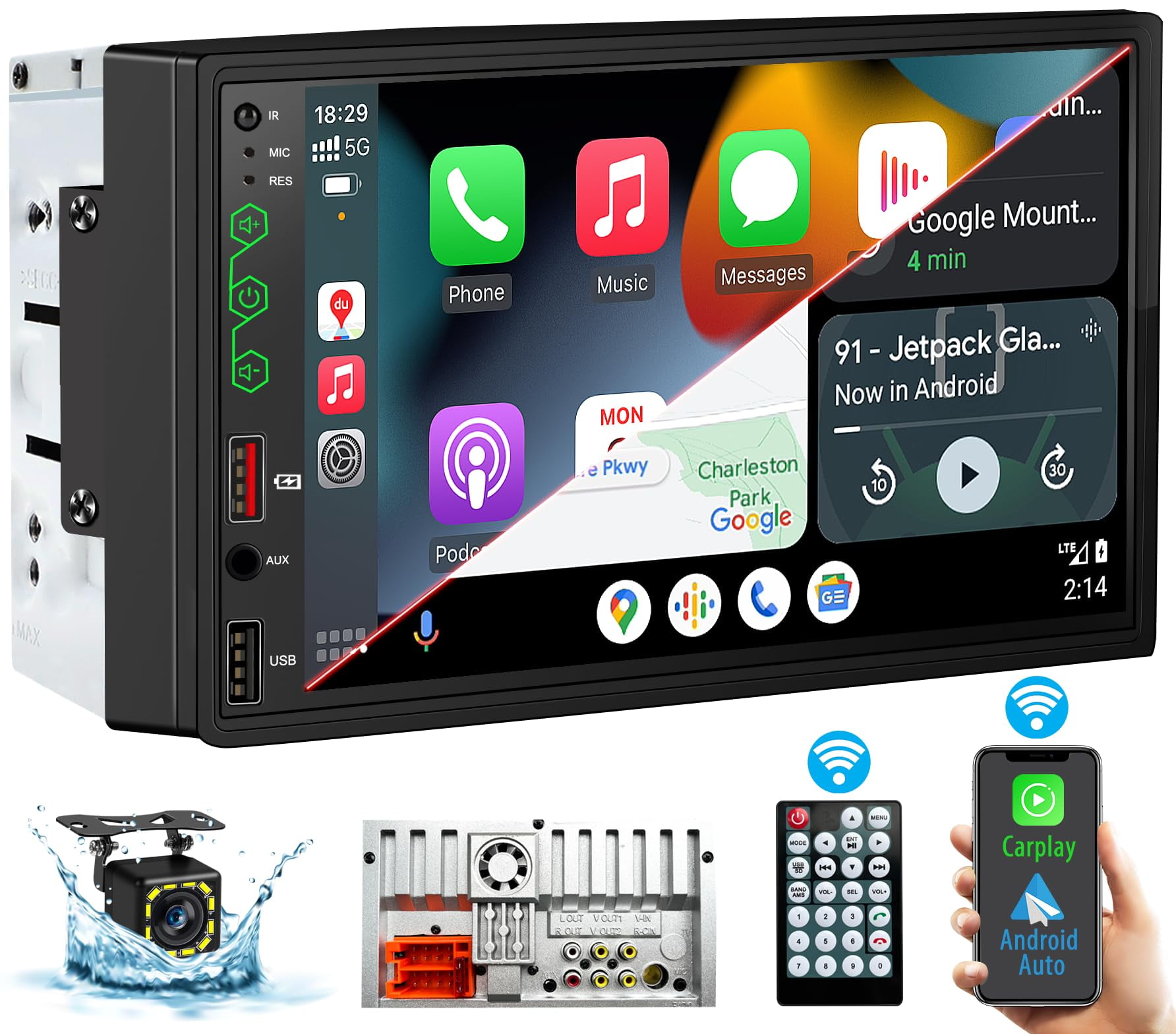 [Upgraded DSP] 7'' Wireless Double Din Car Stereo Carplay Android Auto ...