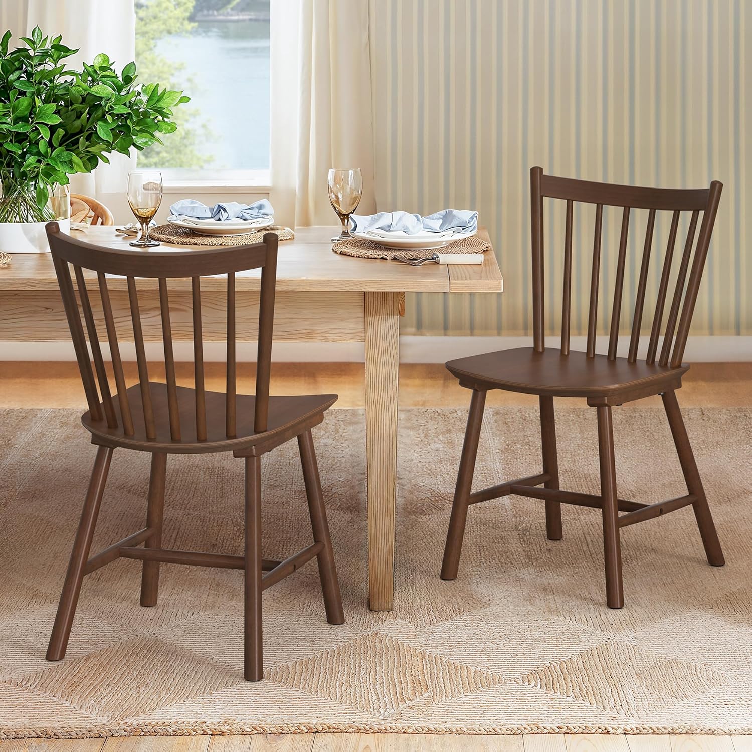 Upgraded Dining Chairs Farmhouse Wooden Spindle Back Kitchen Chairs ...