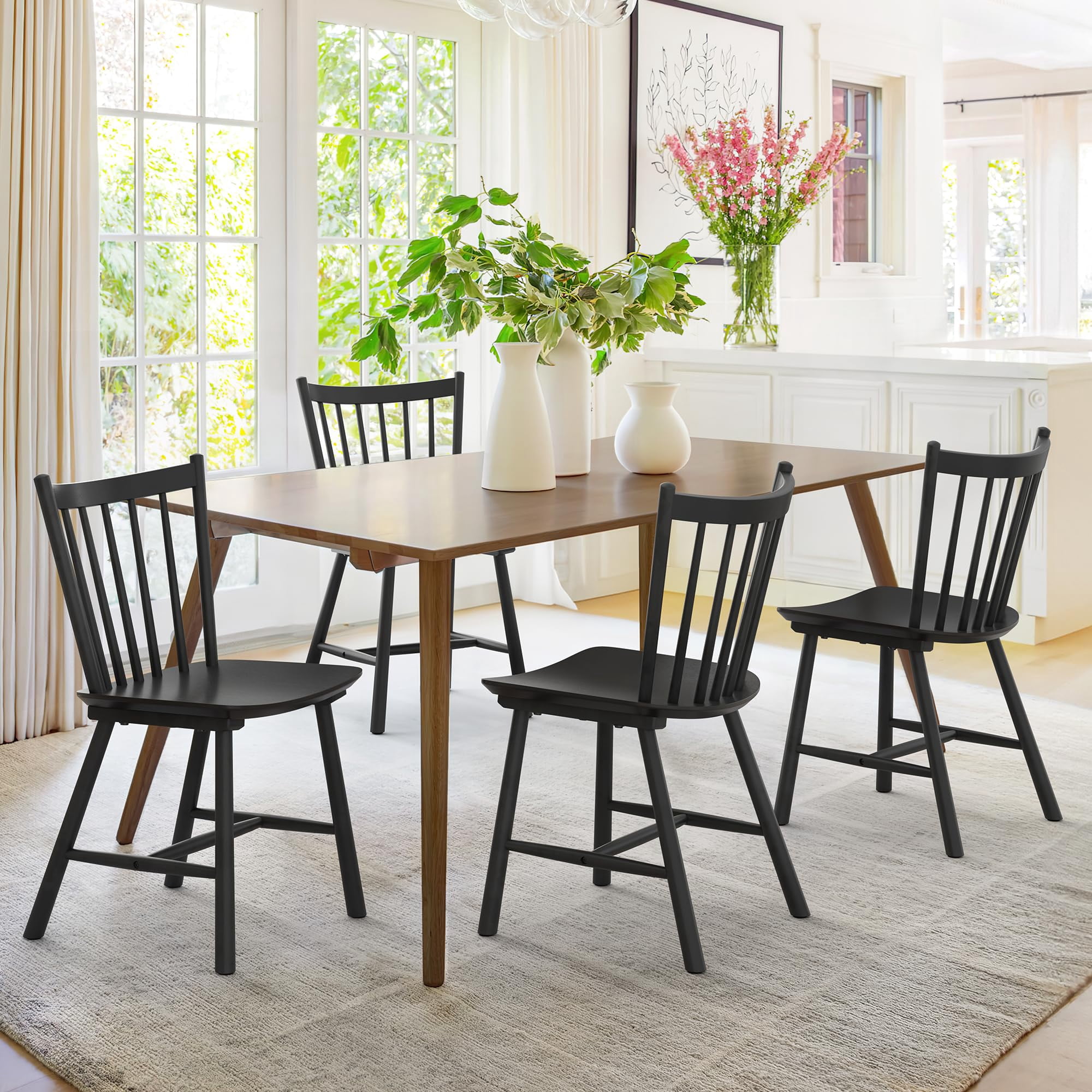 Upgraded Dining Chairs Set of 4, Farmhouse Wooden Spindle Back Kitchen ...