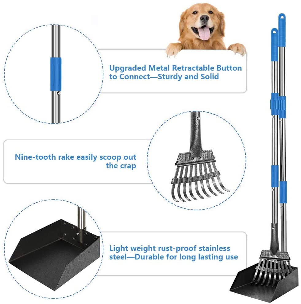Upgraded Dog Pooper Scooper Large, Adjustable Long Handle Stainless ...