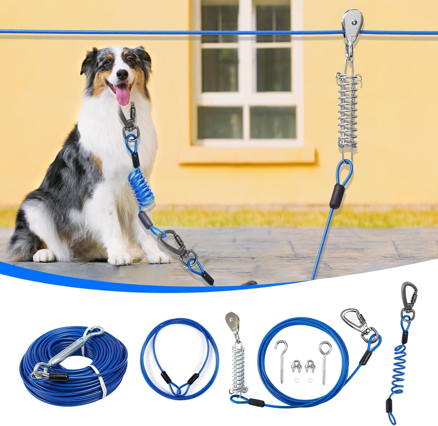 Upgraded Dog Runner for Yard, Dog Trolley System with Elastic Cable for ...