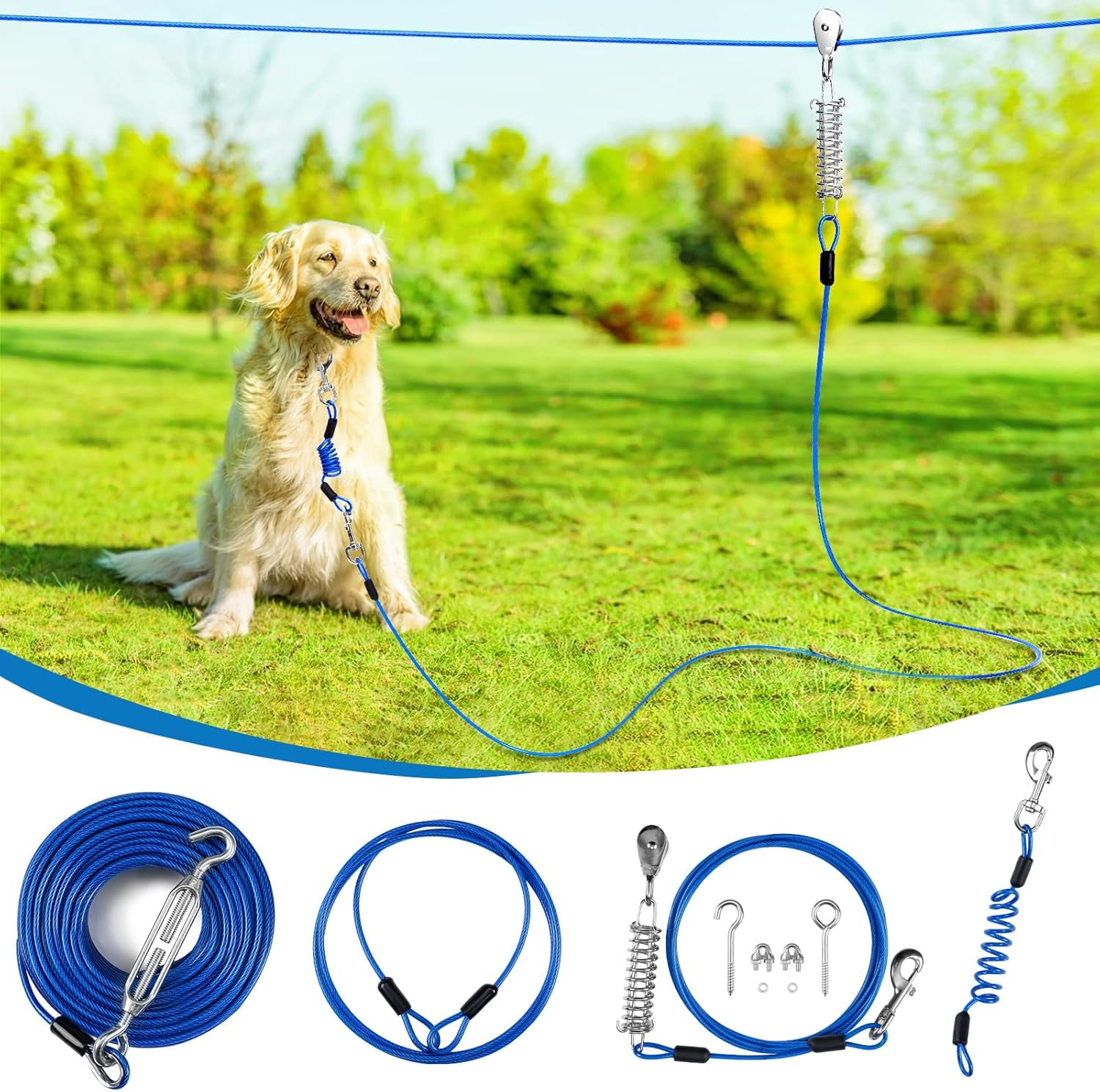 Upgraded Dog Runner for Yard, Dog Trolley System with Elastic Cable for ...