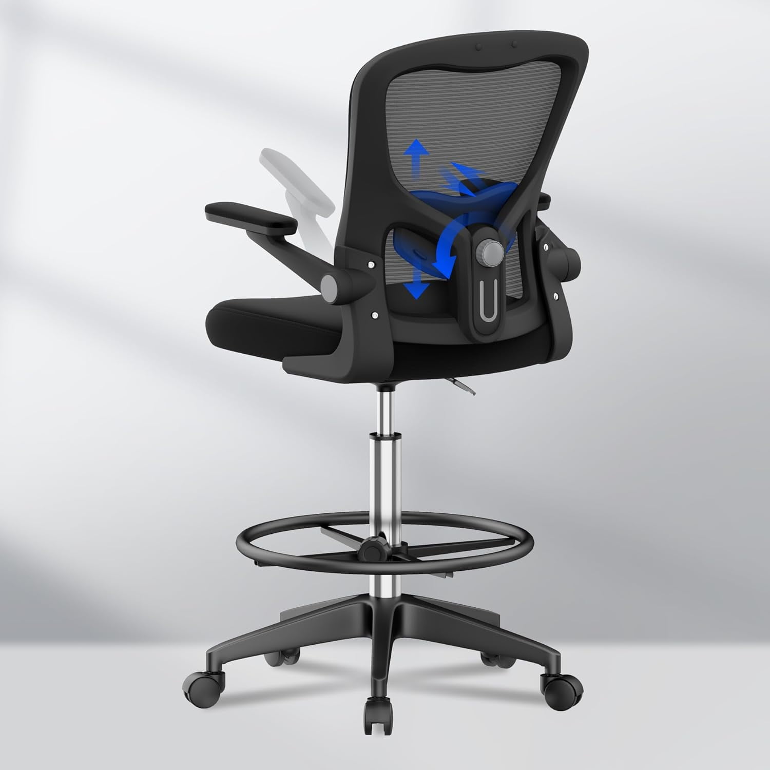 Upgraded Drafting Chair Tall Office Chair with 2D Lumbar,3D Flip-up ...