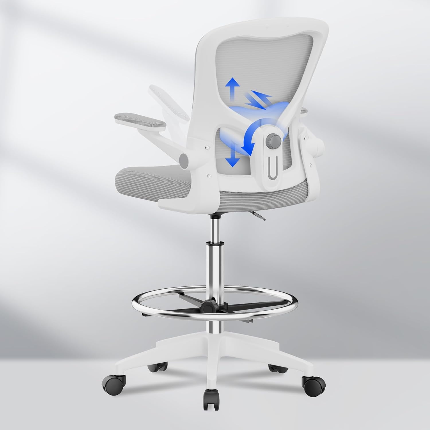 Upgraded Drafting Chair Tall Office Chair with 2D Lumbar,3D Flip-up ...