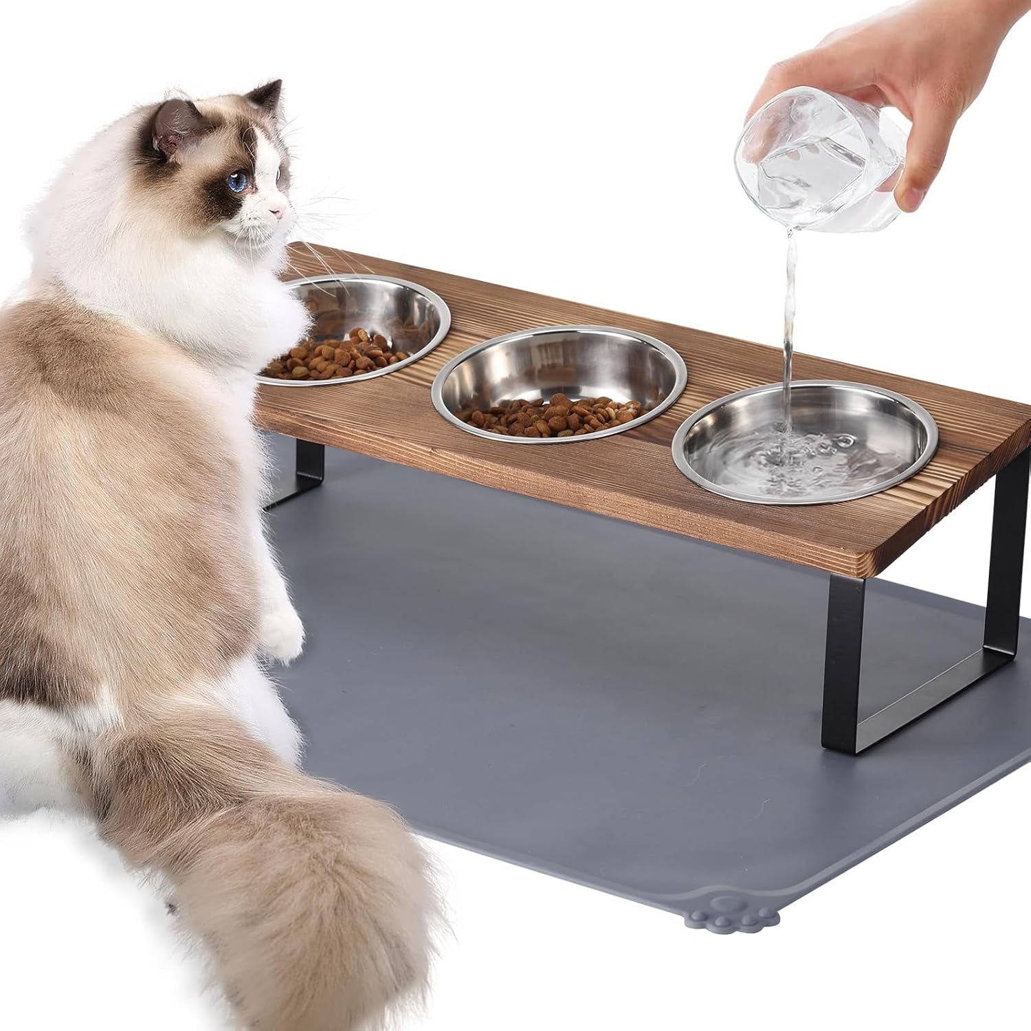 Upgraded Elevated Cat Bowls with Food Mat,15°Tilted Stand Anti Vomiting ...