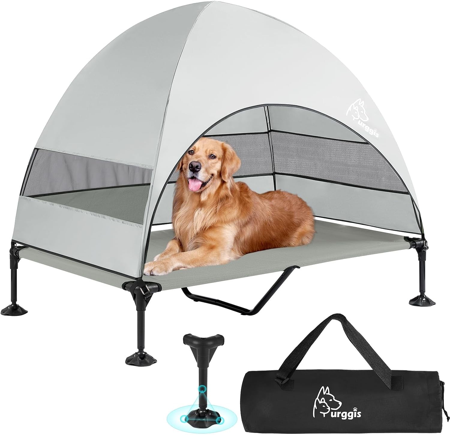 Upgraded Elevated Dog Bed with Canopy, Portable Raised Outdoor Dog Bed ...