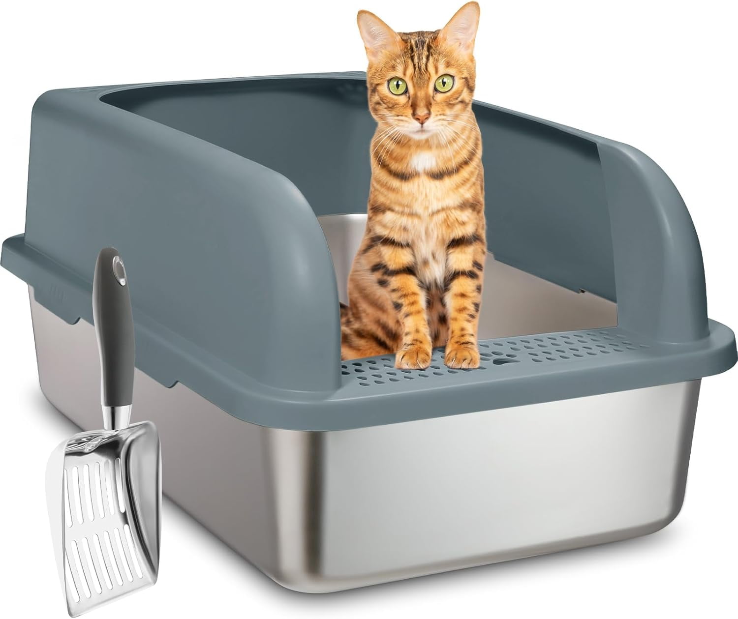 Upgraded Enclosed Stainless Steel Cat Litter Box, High Sided XXL Extra ...