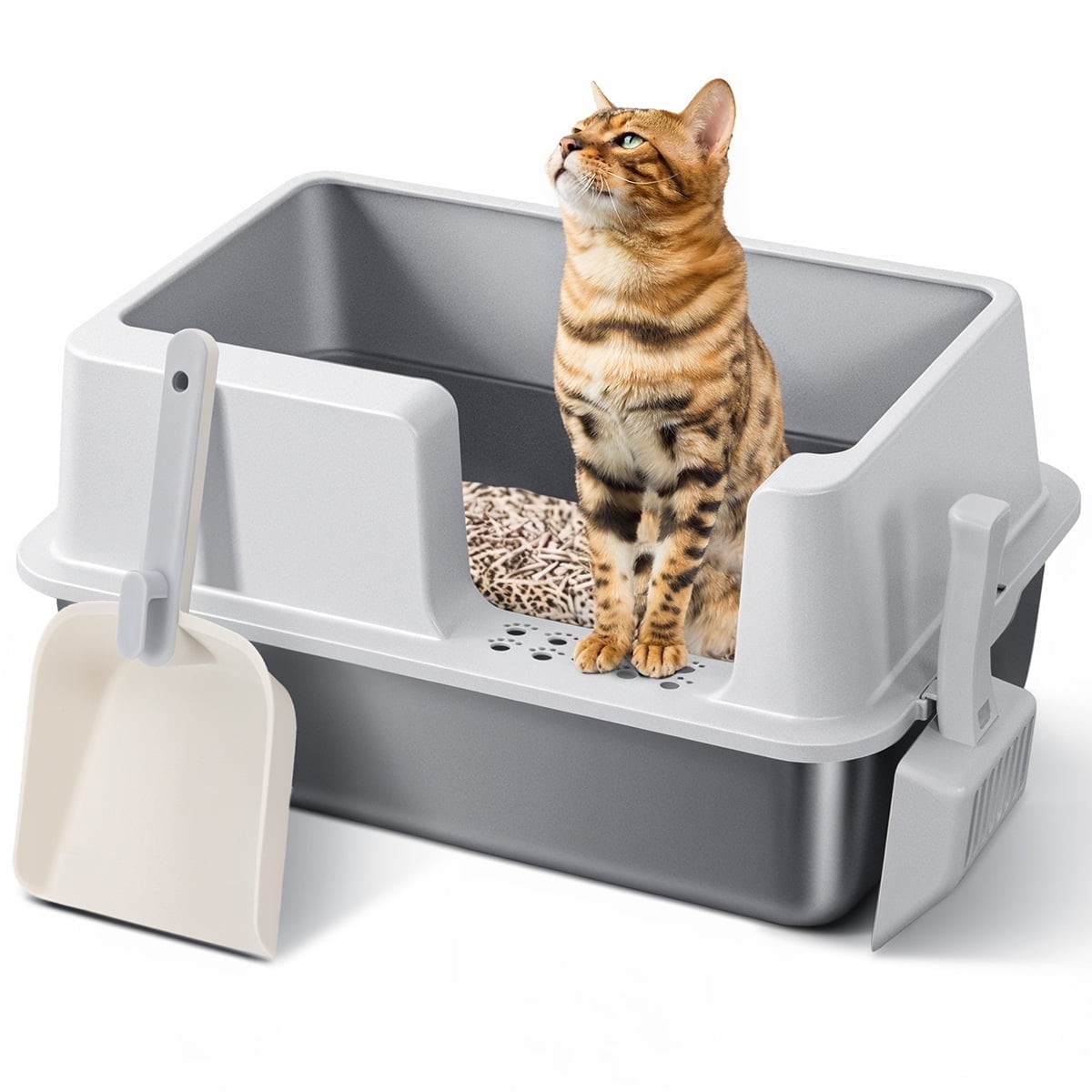 Upgraded Extra Large Stainless Steel Cat Litter Box, DOMIPET Metal ...