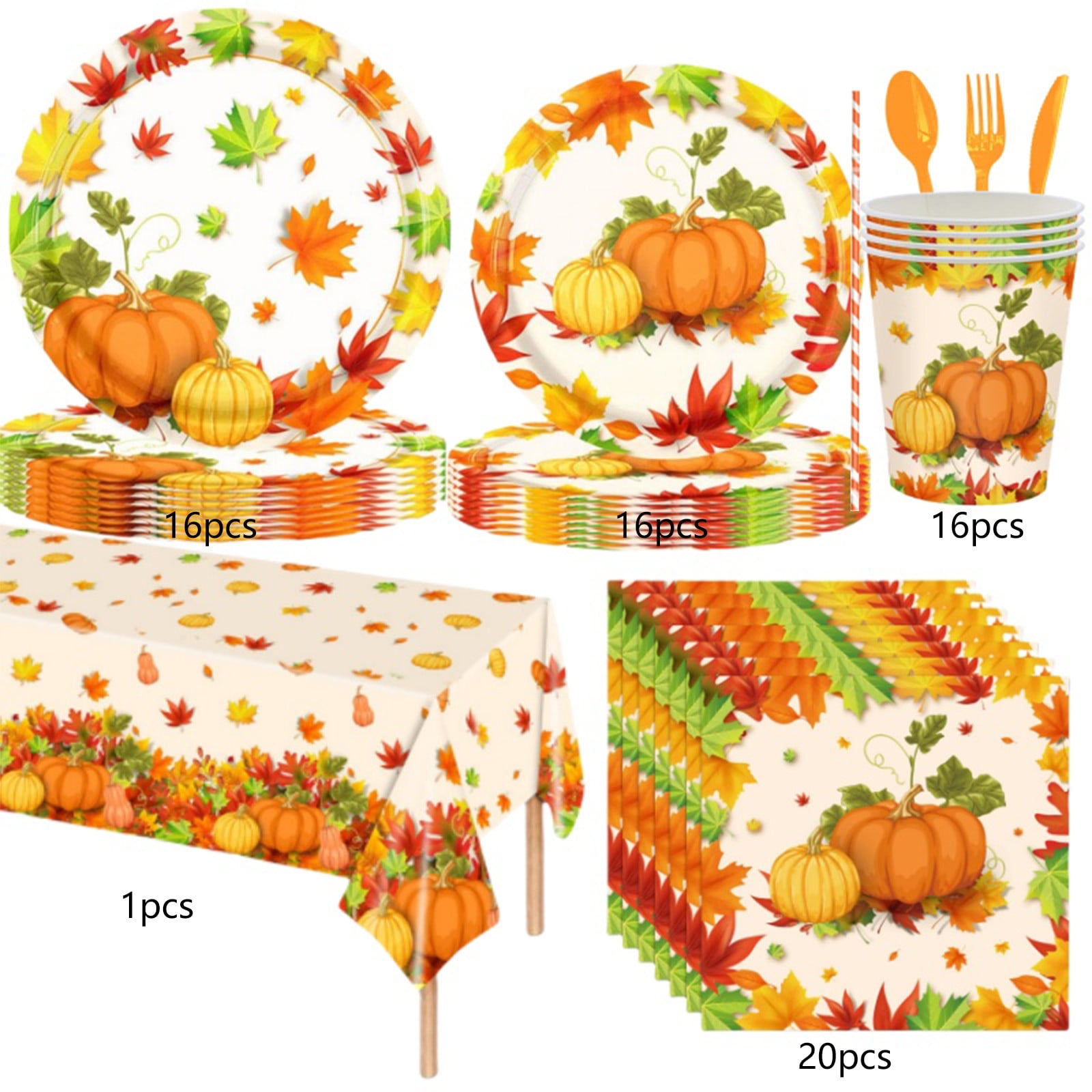 Upgraded Fall Leaves Tableware Set Watercolor Maple Leaf Disposable ...