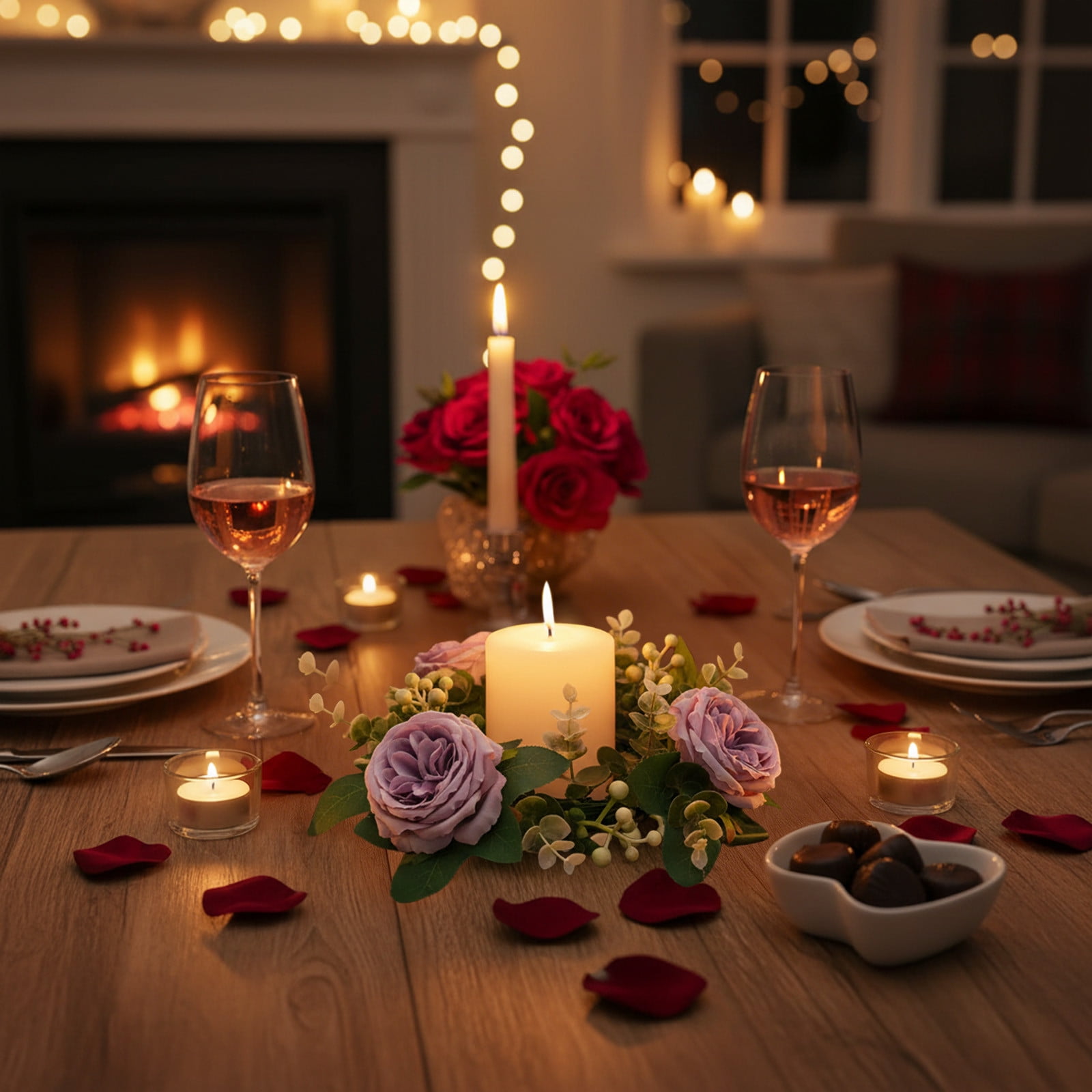 Upgraded Faux Austen Rose Garland Candle Cup Candlestick Garland Ring ...